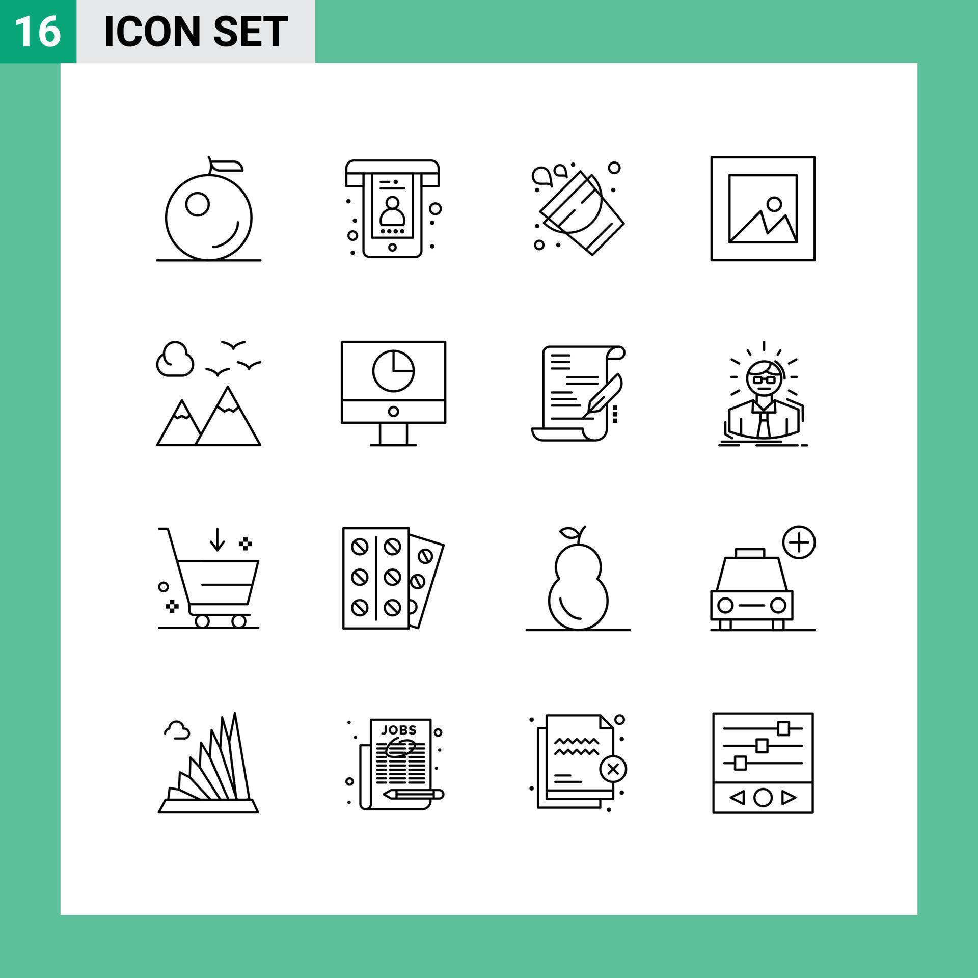 Set of 16 Vector Outlines on Grid for computer scenery firefighter nature photo Editable Vector ...