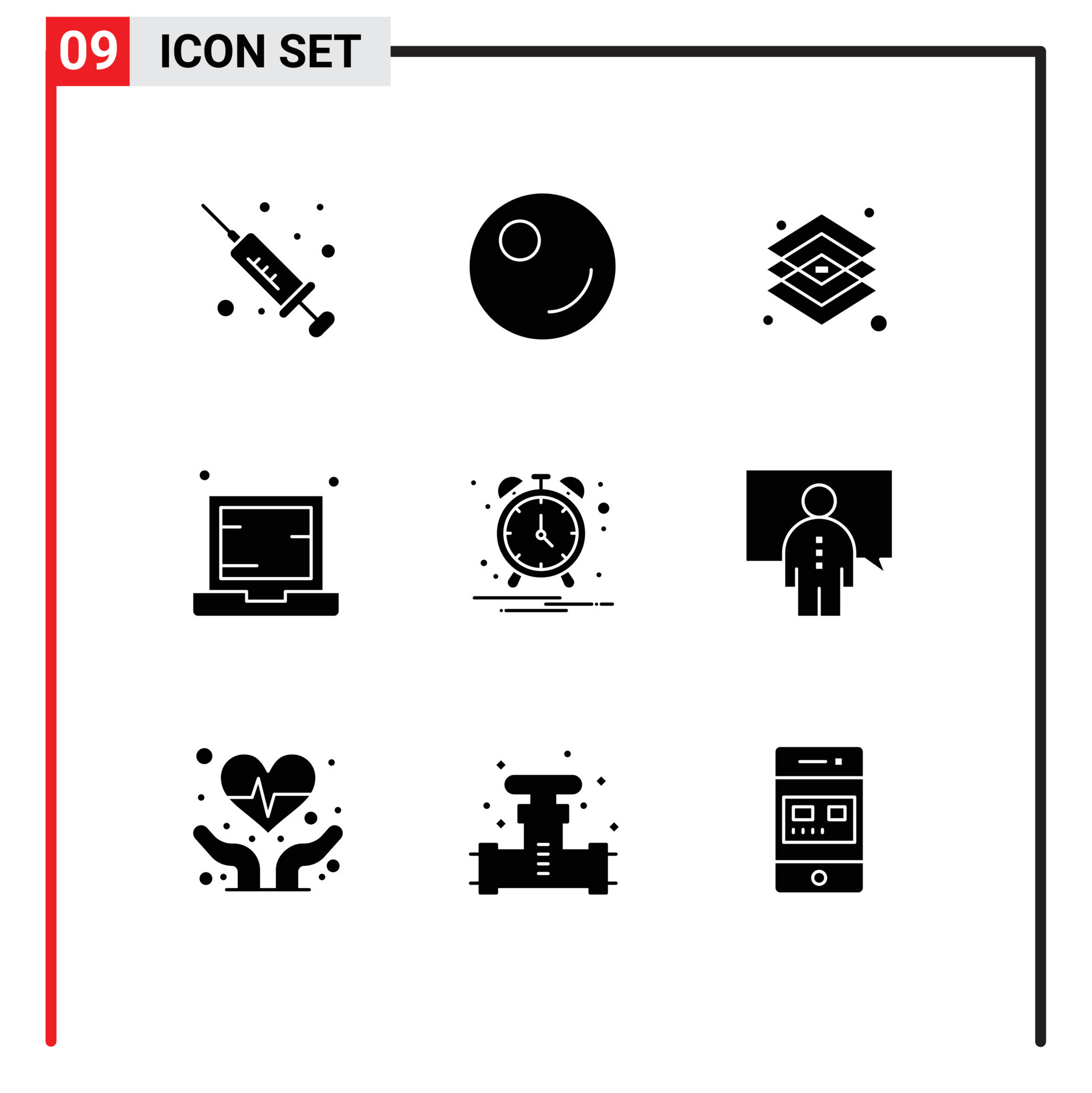 9 Thematic Vector Solid Glyphs and Editable Symbols of notification alarm layer notebook ...