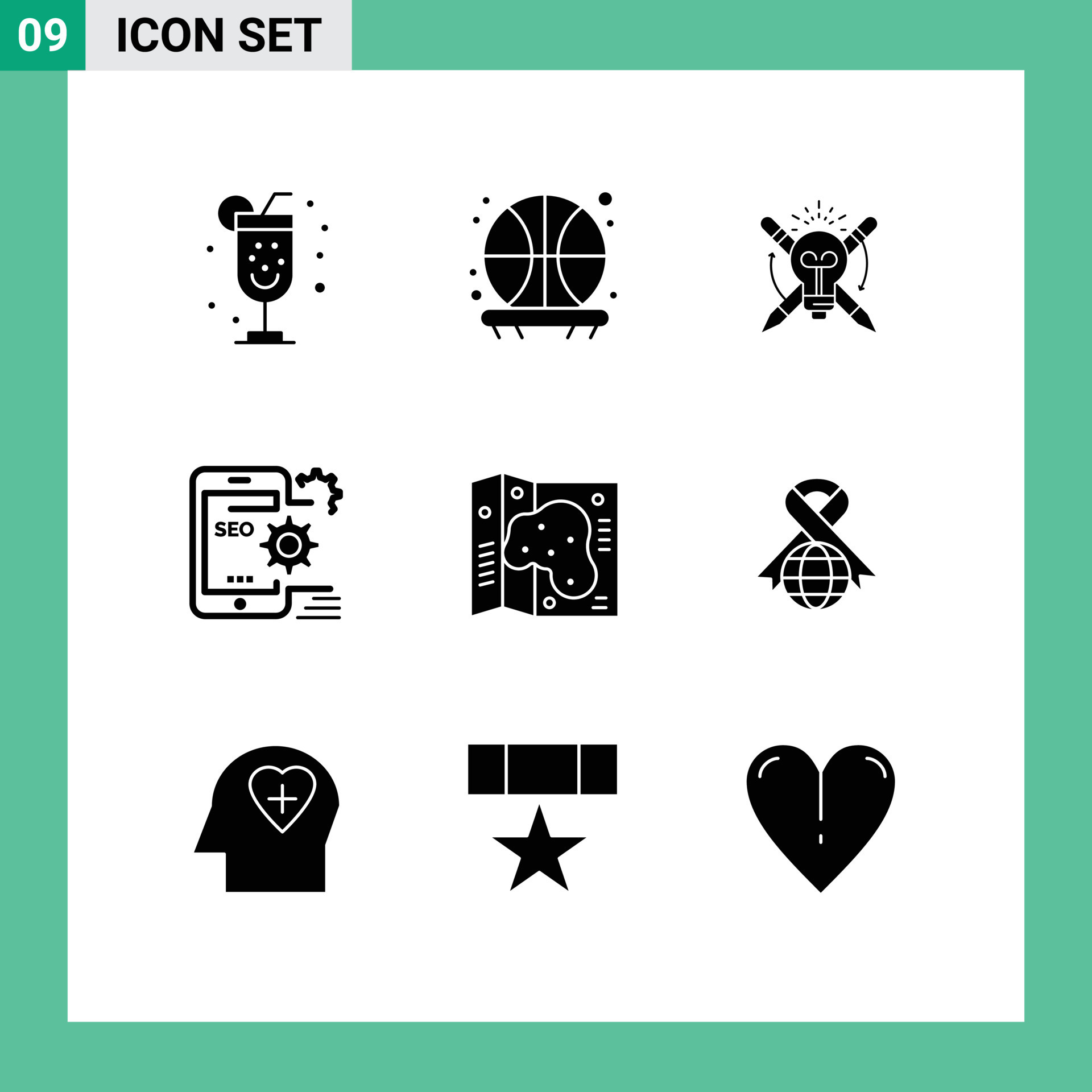 Pack Of 9 Creative Solid Glyphs Of Park Map Light Configuration Optimize Editable Vector Design