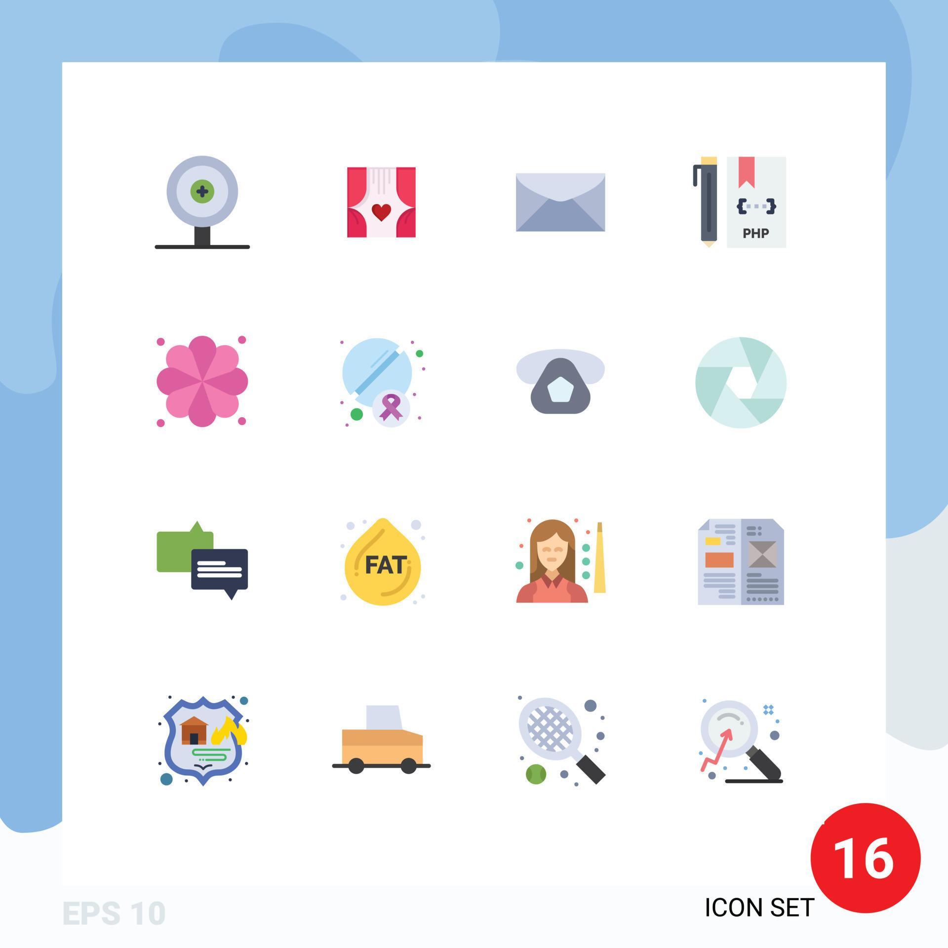 Flat Color Pack Of 16 Universal Symbols Of Plumeria File Mail Development Coding Editable Pack