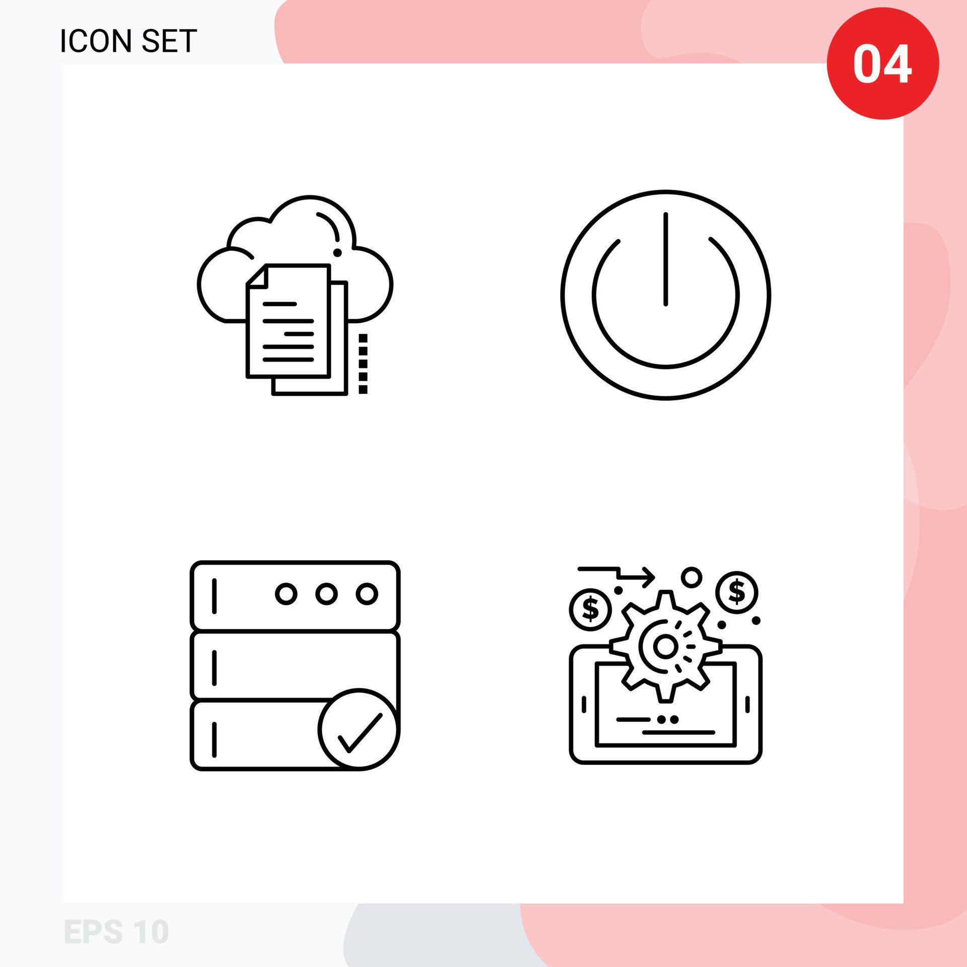 Line Pack of 4 Universal Symbols of data server cloud power data ...