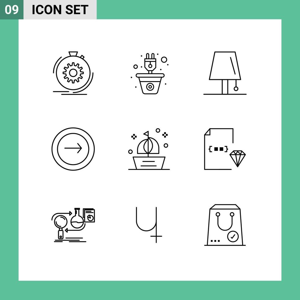 Pack Of 9 Creative Outlines Of Interface Application Power Lightning Lamp Editable Vector Design