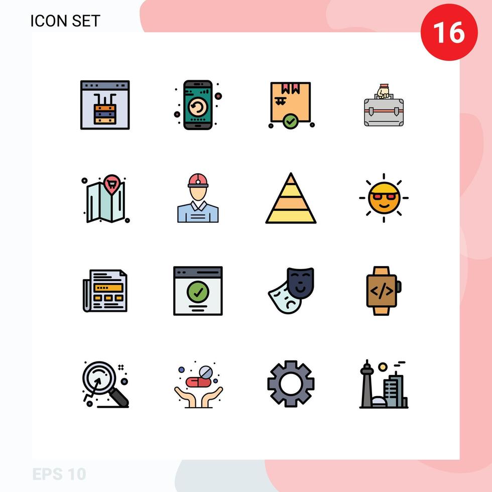 Set Of 16 Vector Flat Color Filled Lines On Grid For Map Case Phone Briefcase Check Editable