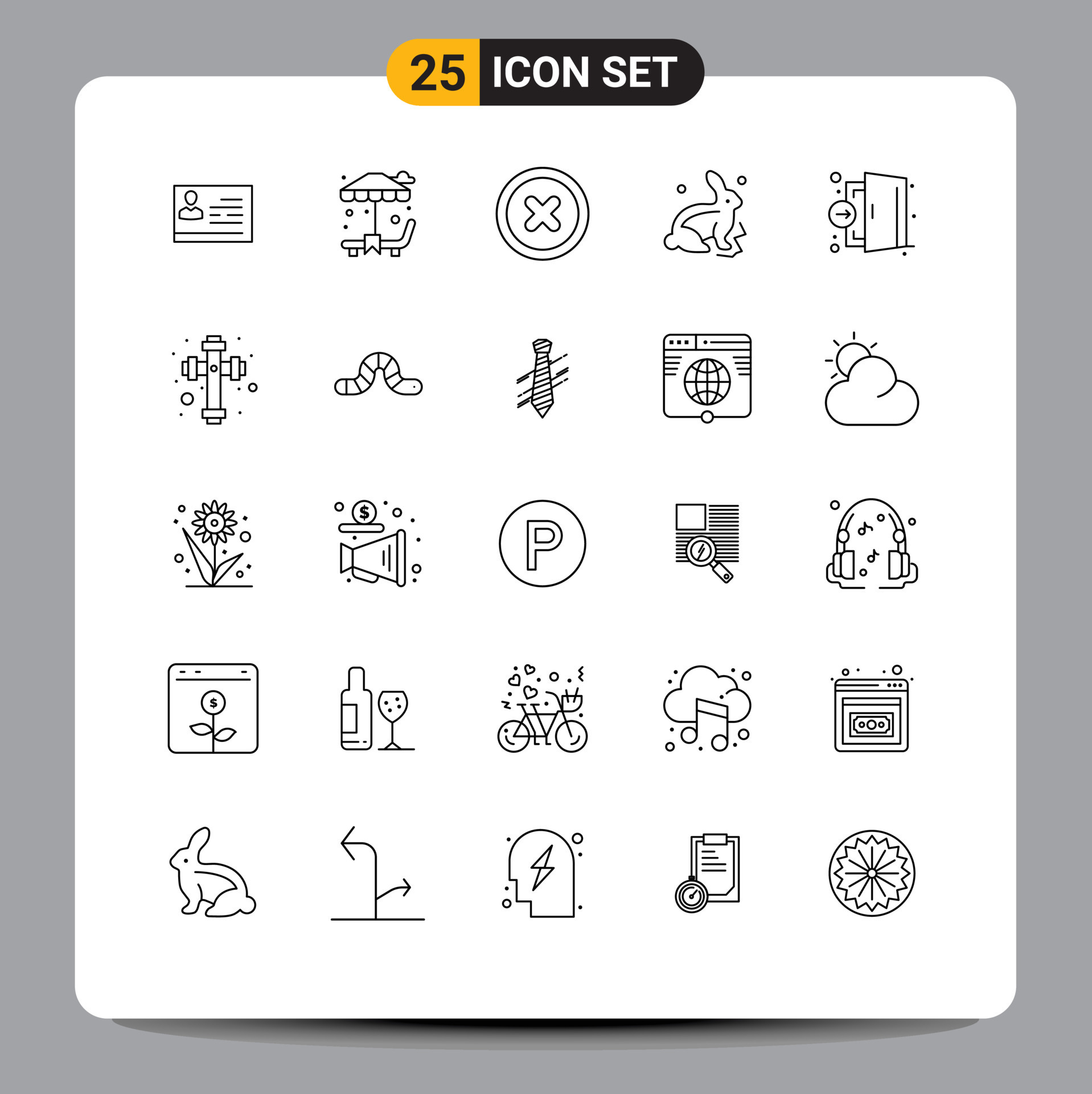 User Interface Pack Of 25 Basic Lines Of Er Door Basic Nature Robbit Editable Vector Design