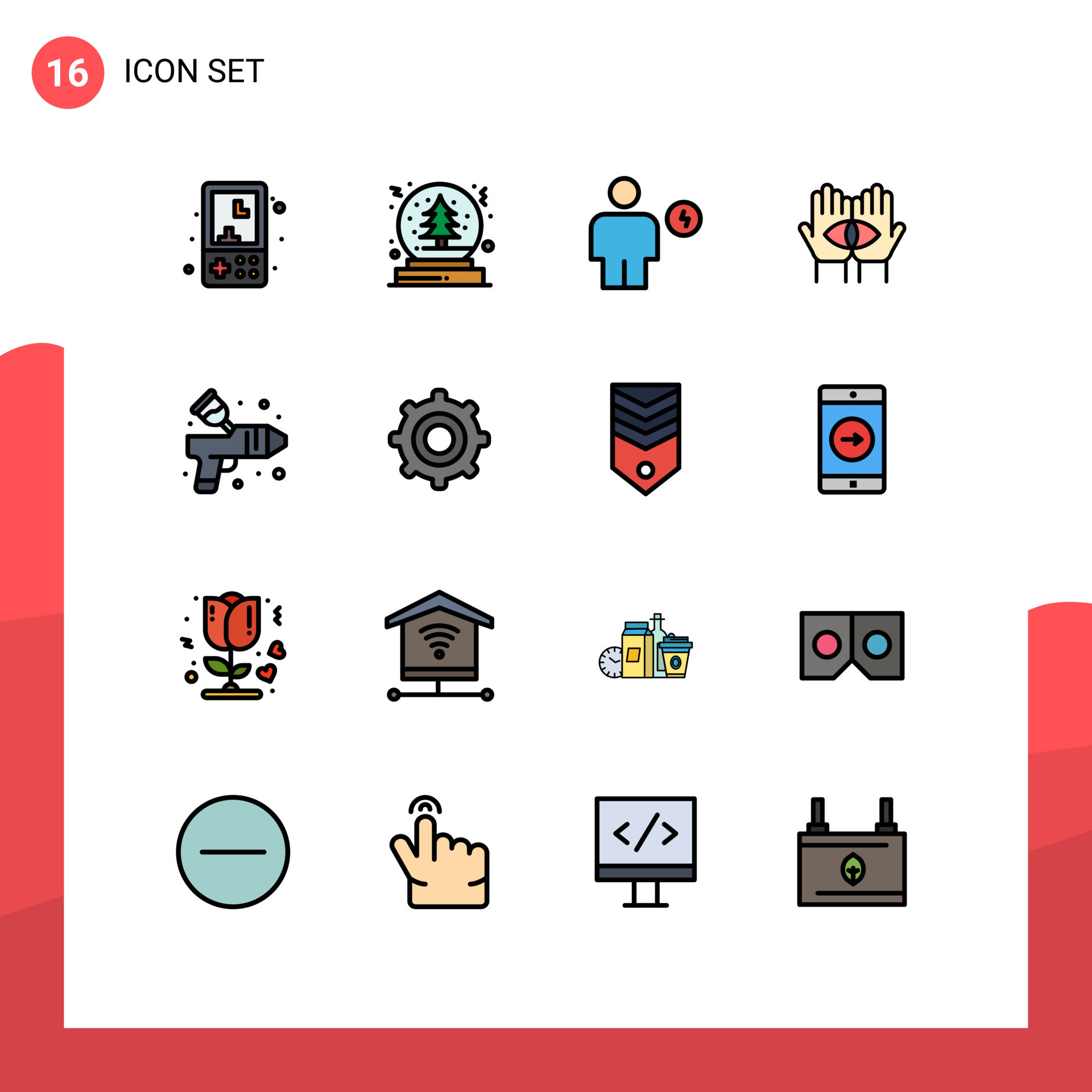 16 Thematic Vector Flat Color Filled Lines And Editable Symbols Of