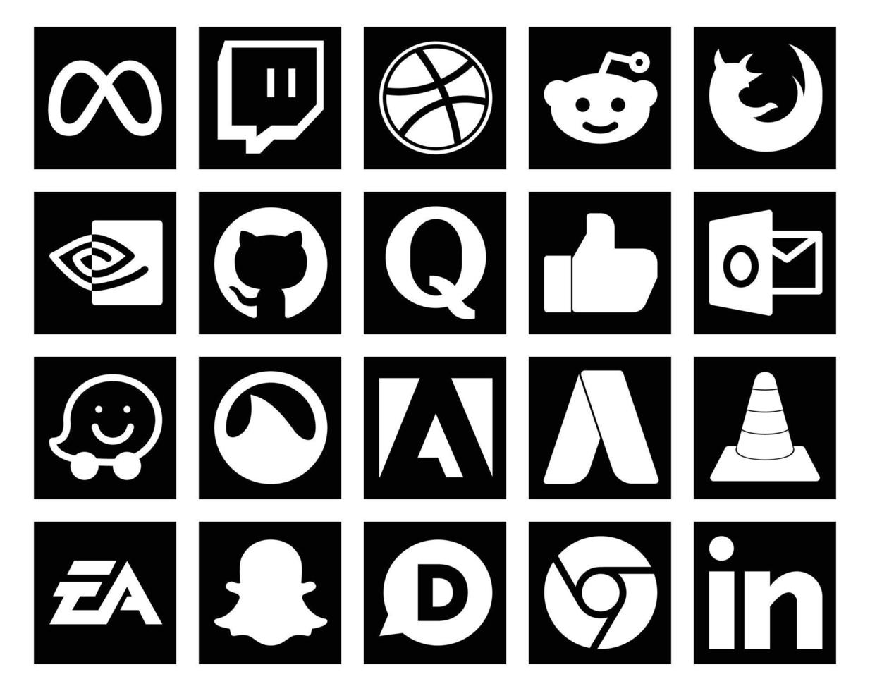 20 Social Media Icon Pack Including vlc adobe github grooveshark ...