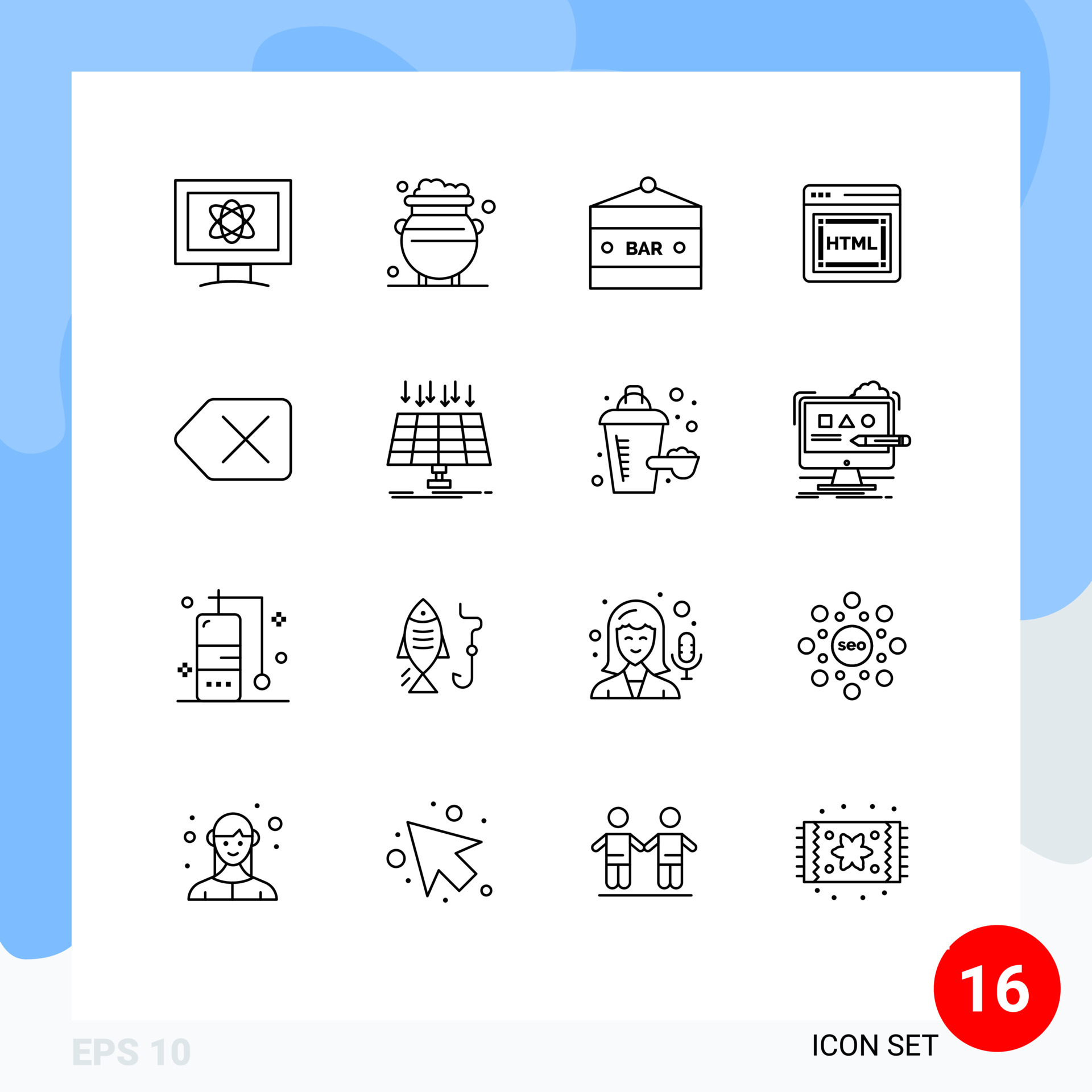 Mobile Interface Outline Set Of 16 Pictograms Of Backspace Html Money Coding Entertainment