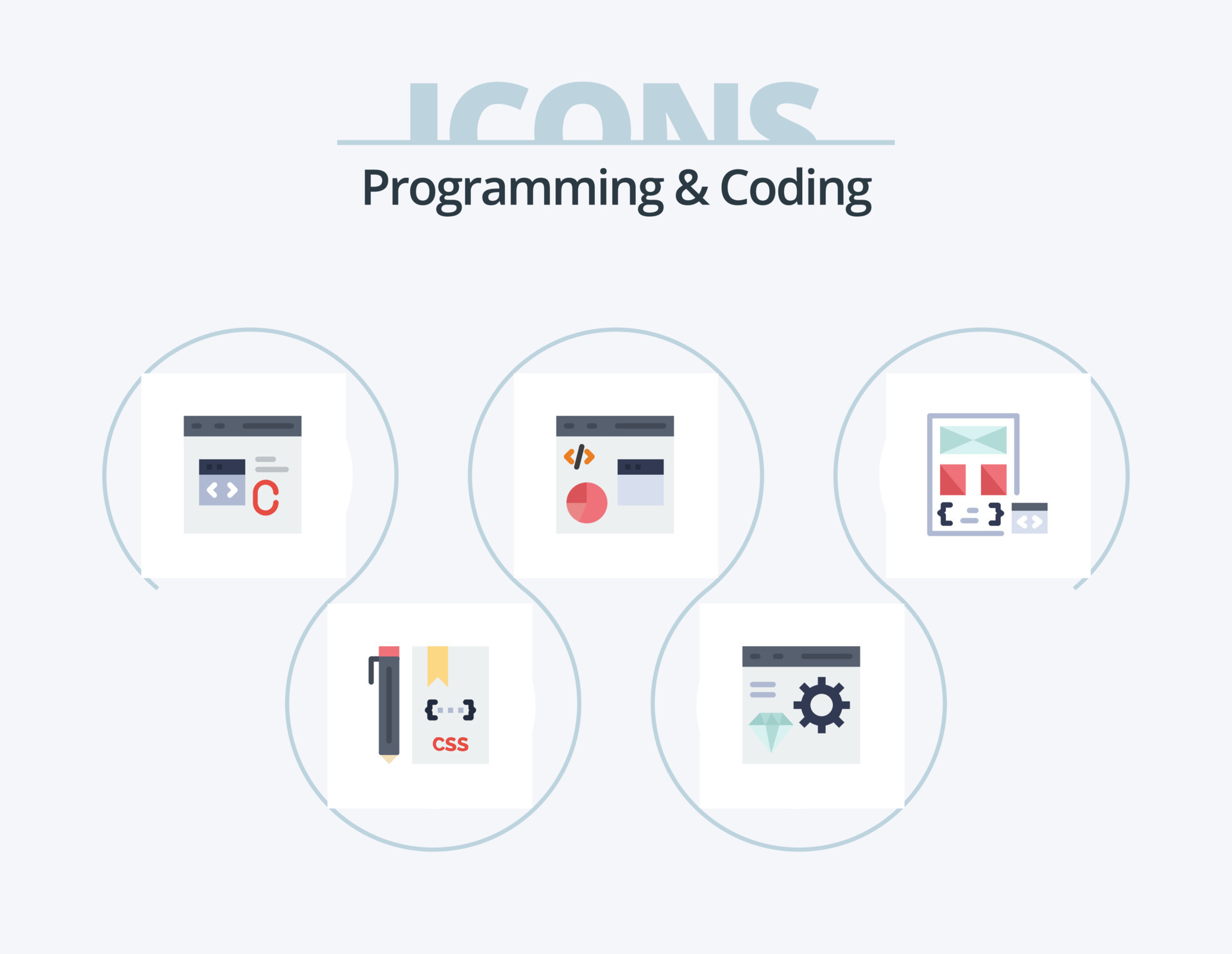 Programming And Coding Flat Icon Pack 5 Icon Design Develop Coding
