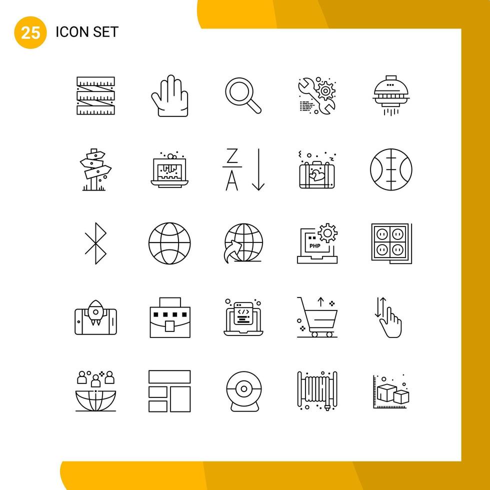 User Interface Pack of 25 Basic Lines of ufo shuttle magnifying space web Editable Vector Design ...