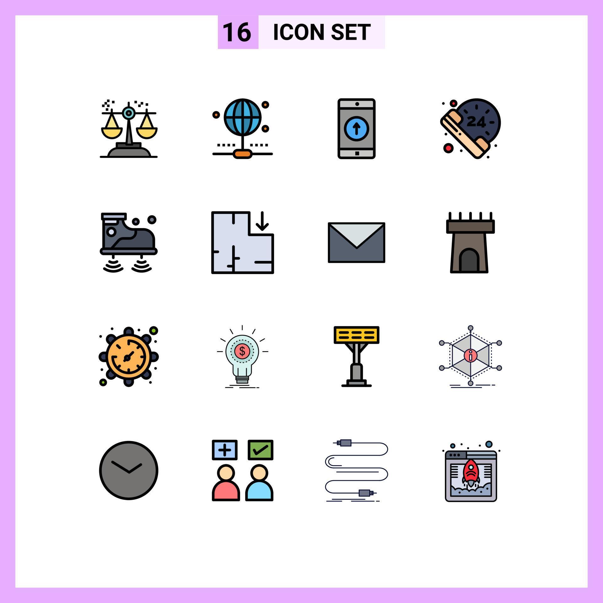 Editable Vector Line Pack Of 16 Simple Flat Color Filled Lines Of Wifi Survice Application Call