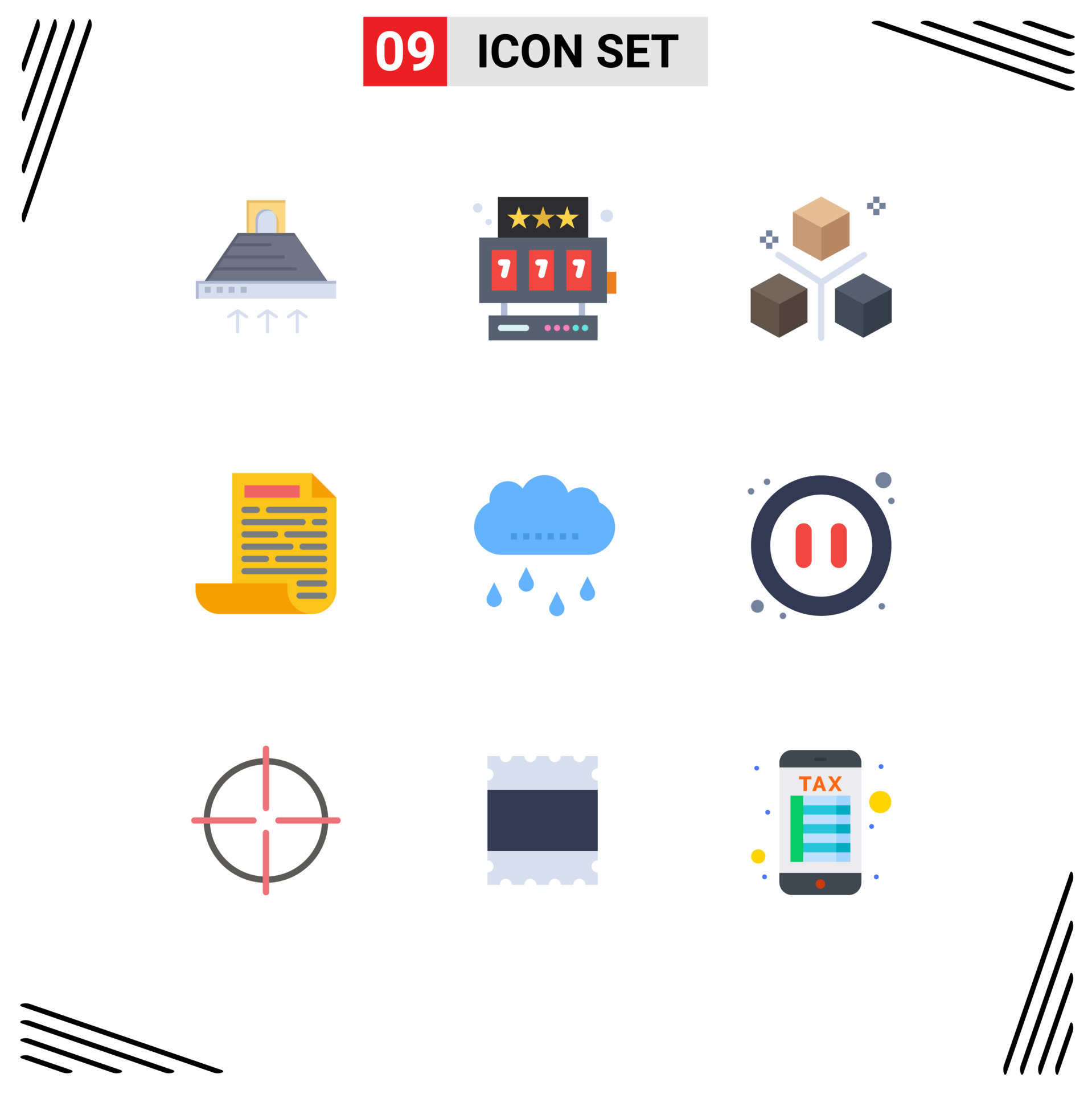 Stock Vector Icon Pack Of 9 Line Signs And Symbols For Rain Document Coding Design Programing