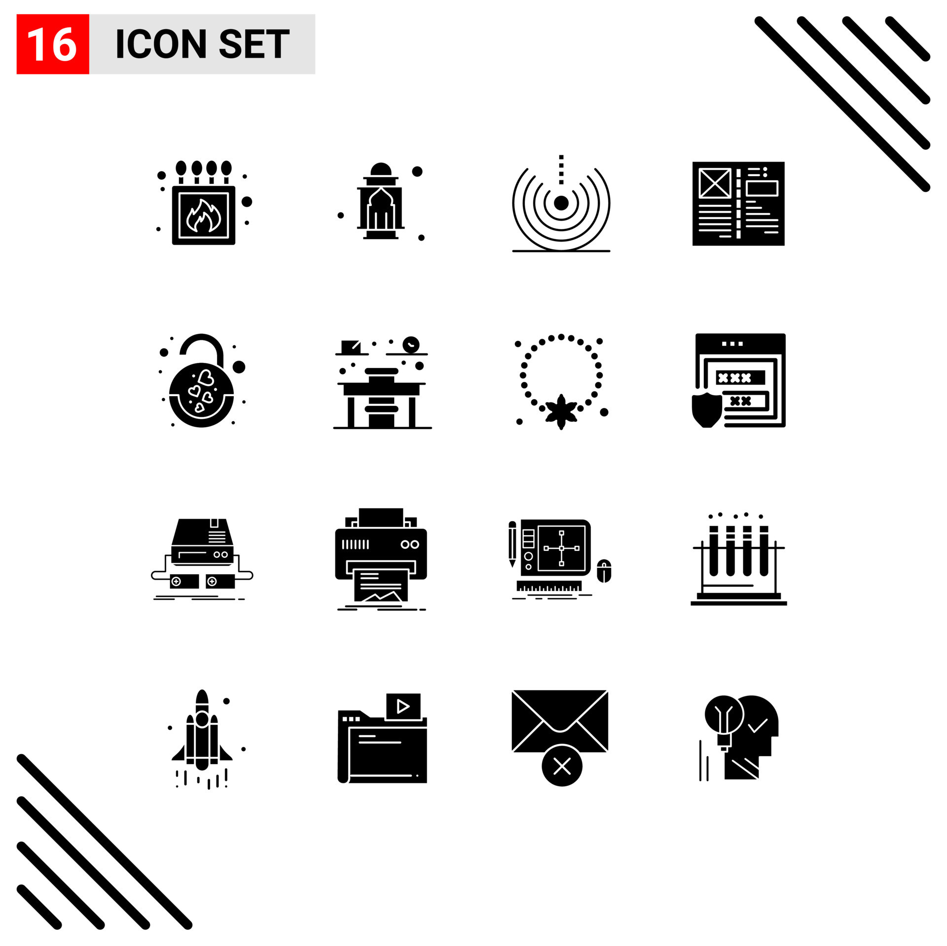 User Interface Pack Of 16 Basic Solid Glyphs Of Grid Browser Pray Blog Signal Editable Vector