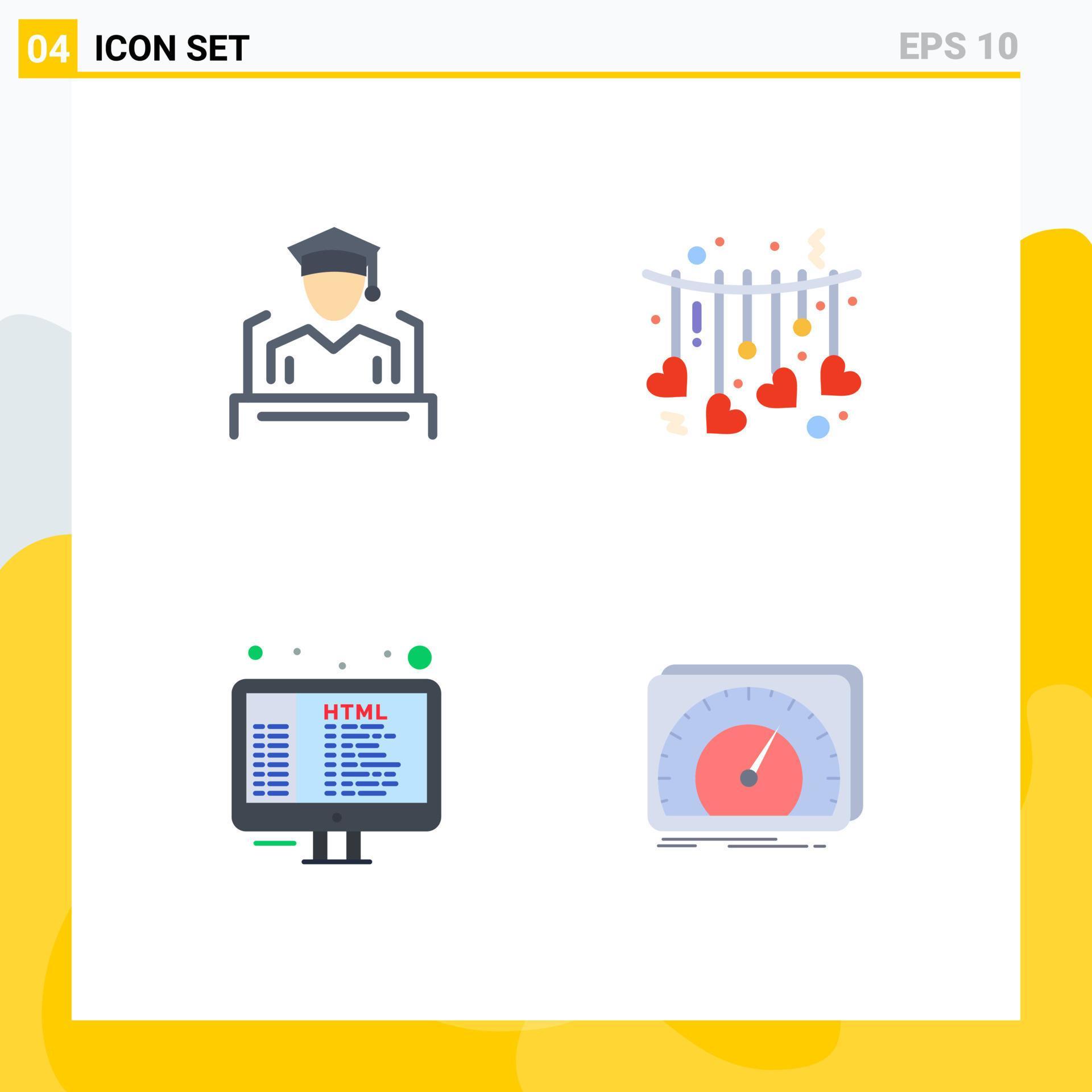 User Interface Pack of 4 Basic Flat Icons of cap coding speech love ...