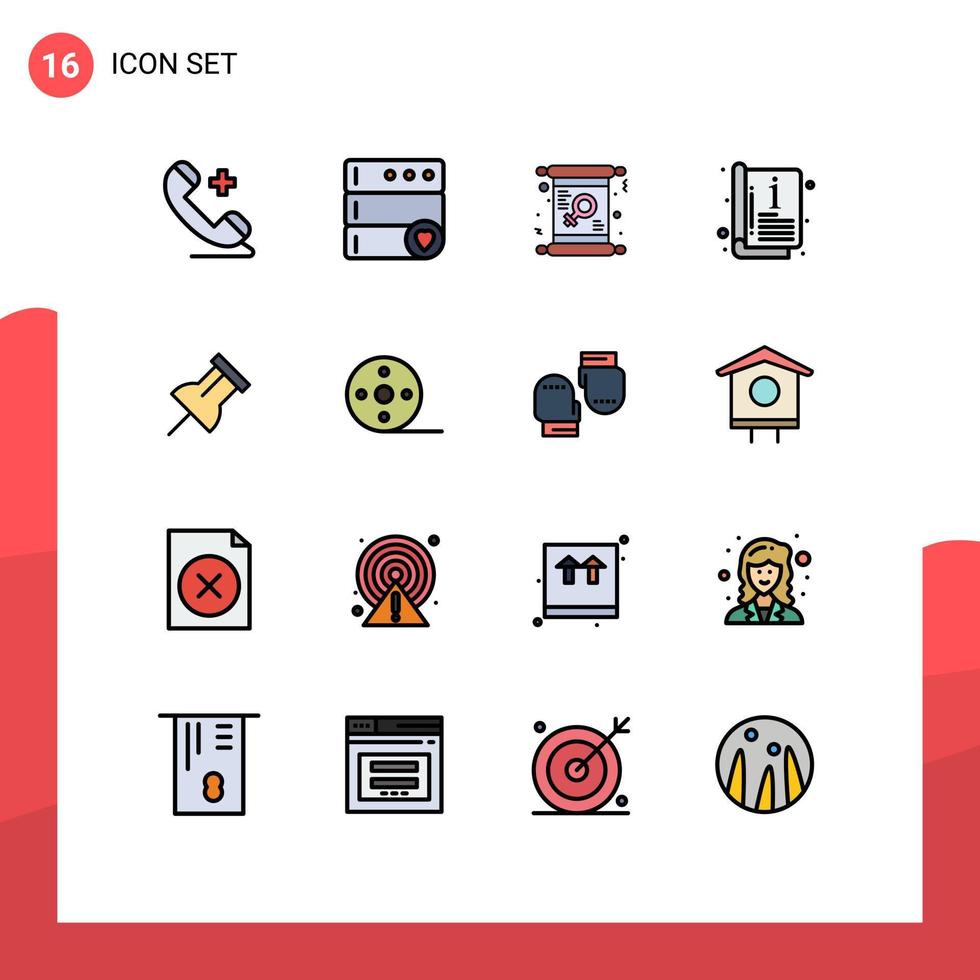 16 User Interface Flat Color Filled Line Pack Of Modern Signs And Symbols Of Pin Template Day