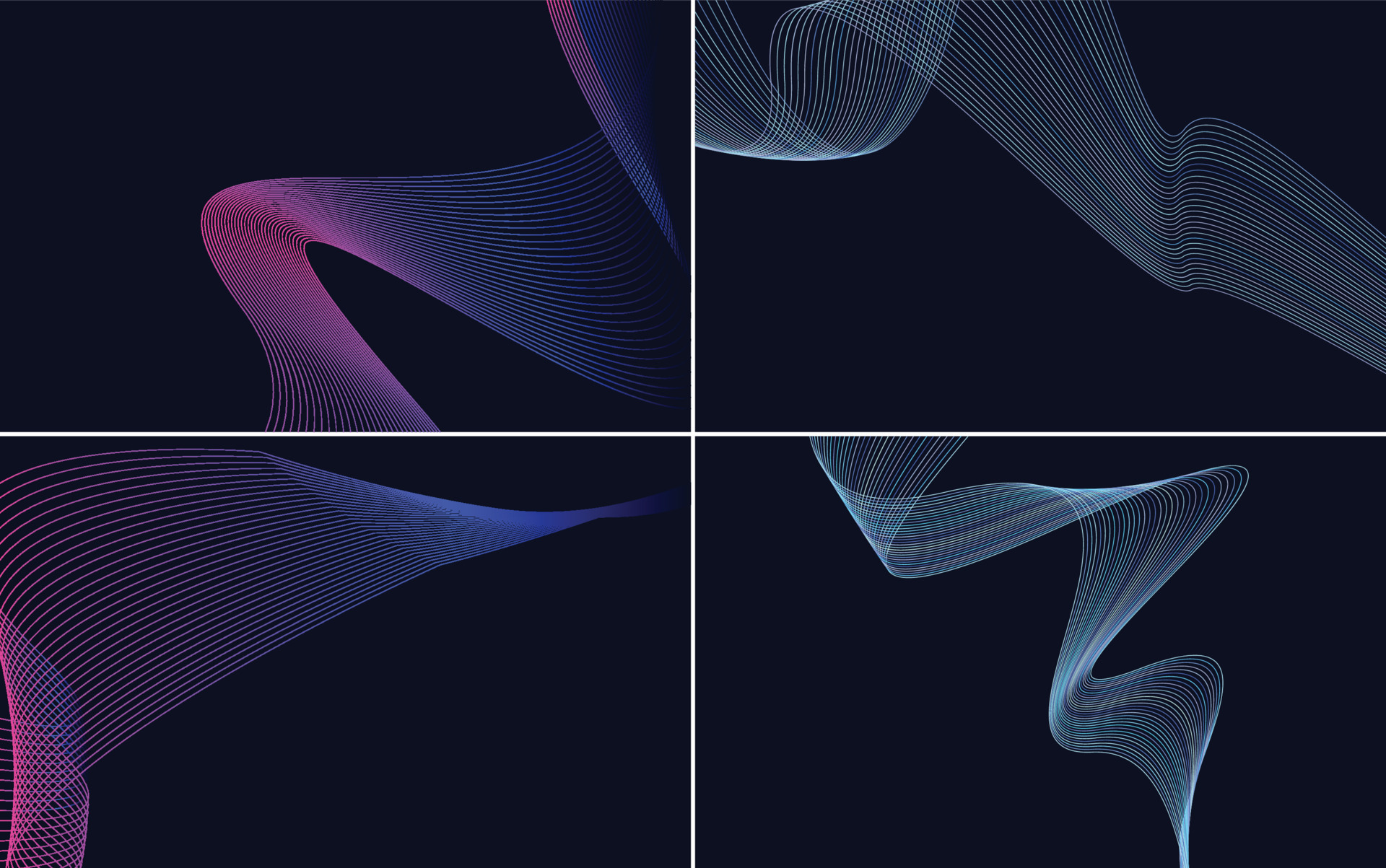 Set Of 4 Geometric Wave Pattern Background Abstract Waving Line