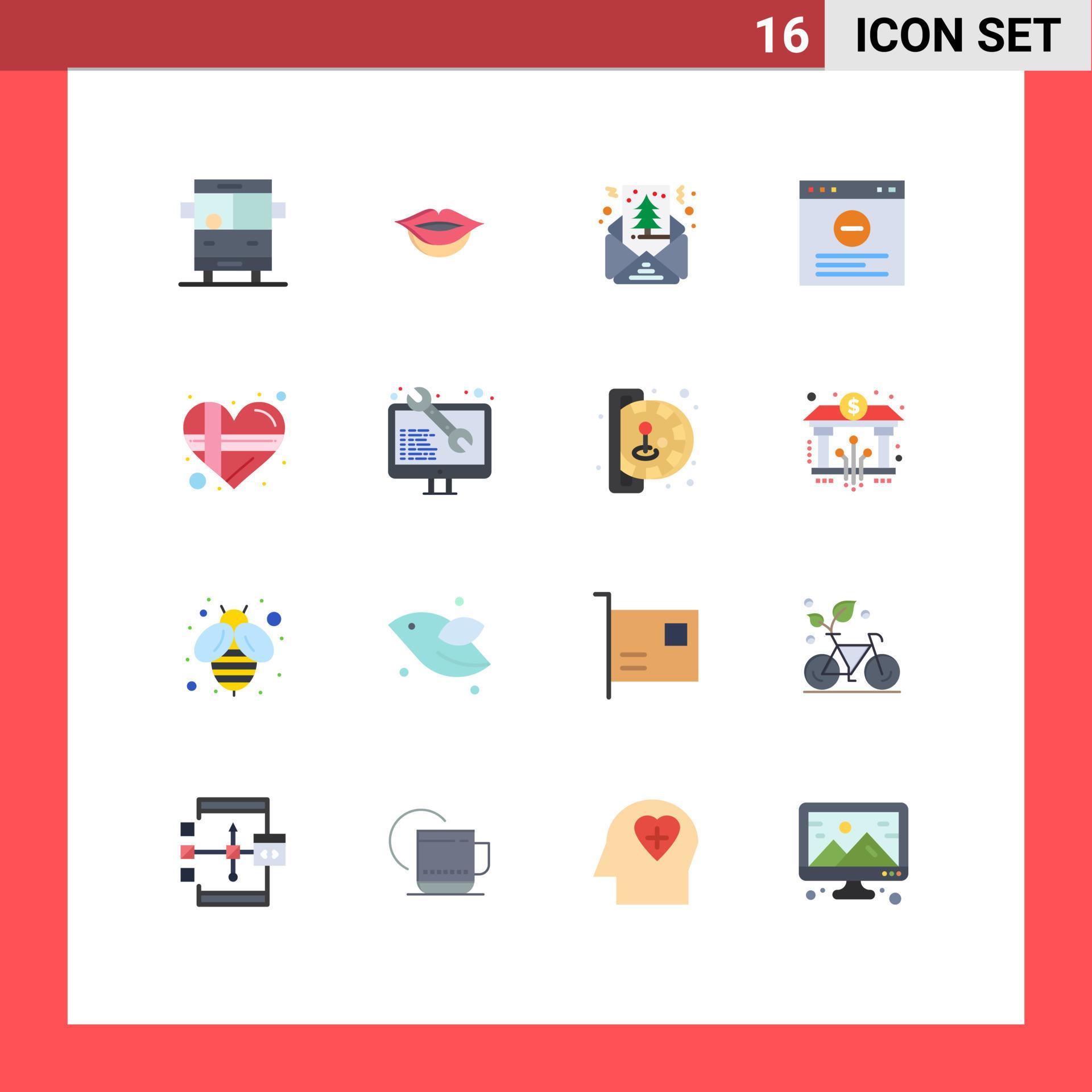Modern Set of 16 Flat Colors and symbols such as coding heart greeting ...
