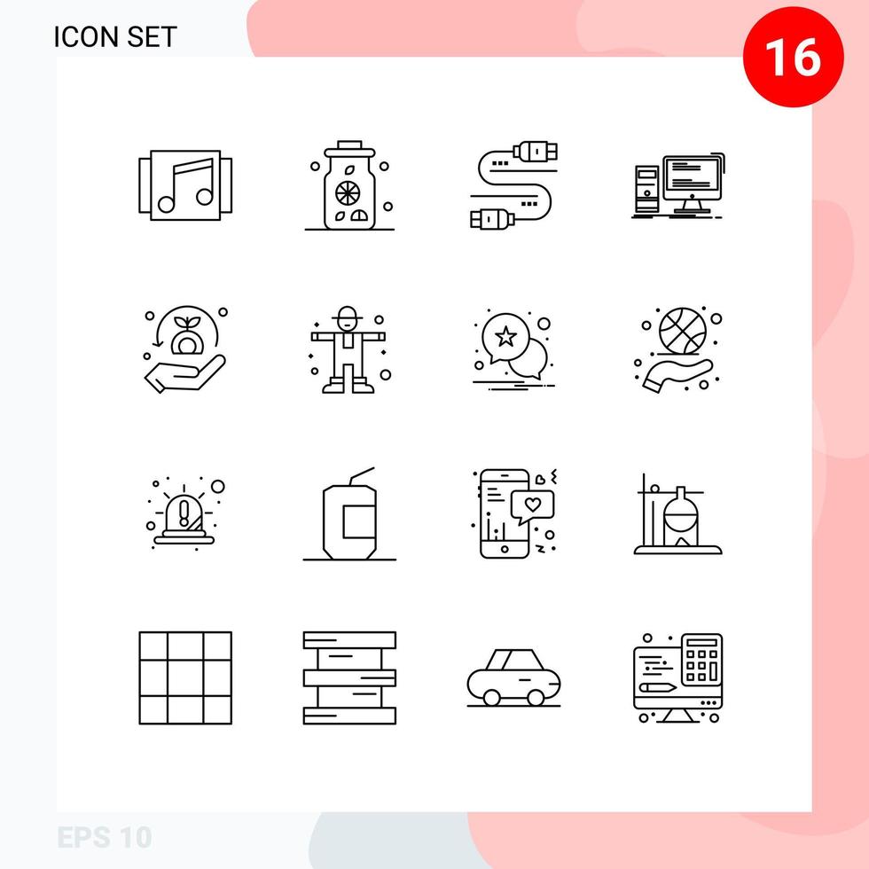 Set of 16 Modern UI Icons Symbols Signs for insurance pc cable gaming computer Editable Vector ...