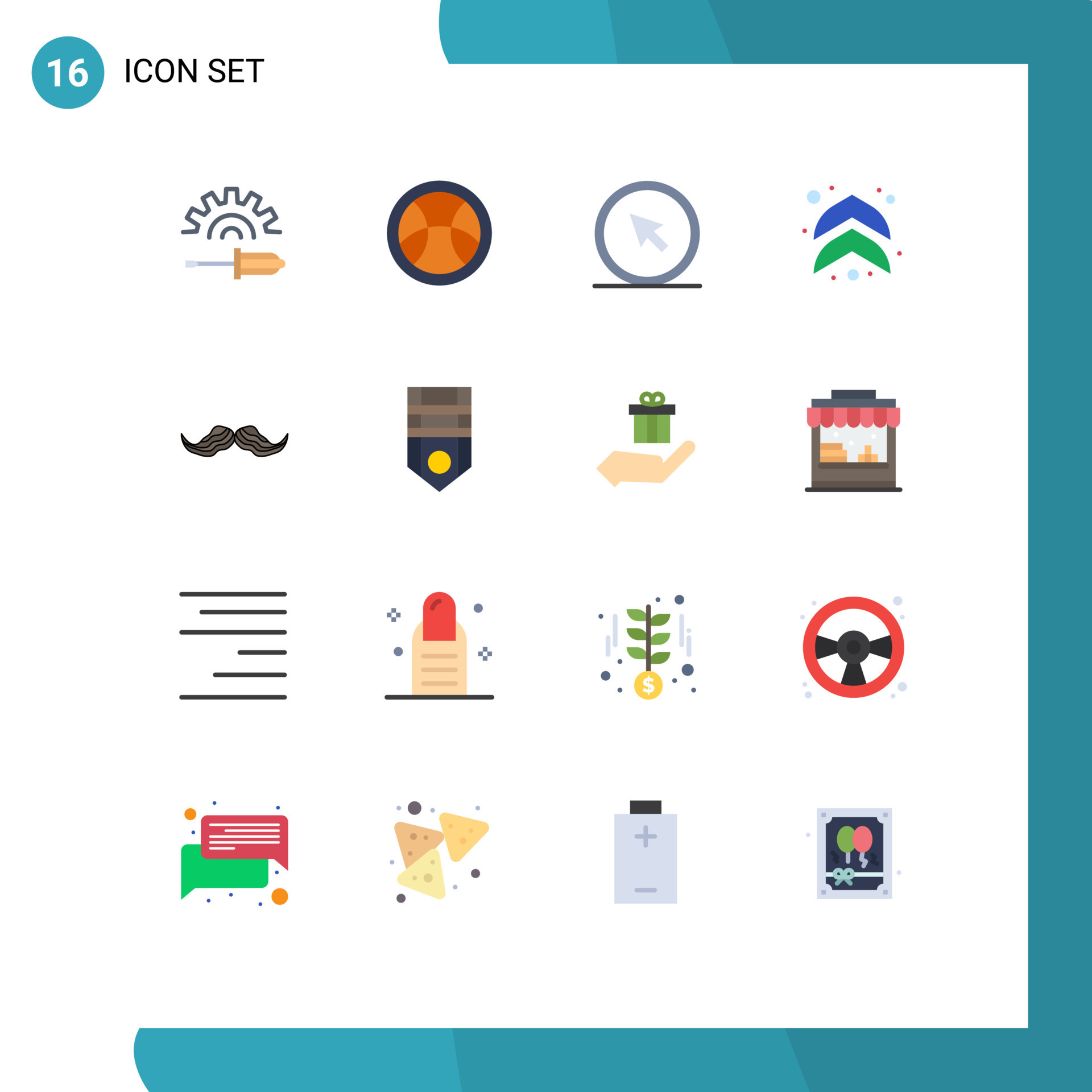 Pack Of 16 Creative Flat Colors Of Movember Moustache Cursor Up Arrow Editable Pack Of Creative
