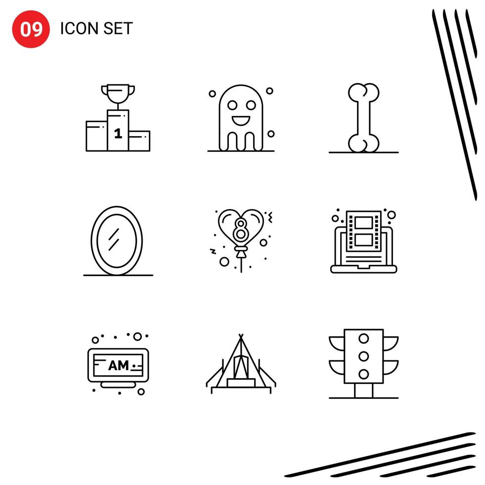 Set Of 9 Modern Ui Icons Symbols Signs For Education Celebration Ghost Balloon Interior Editable