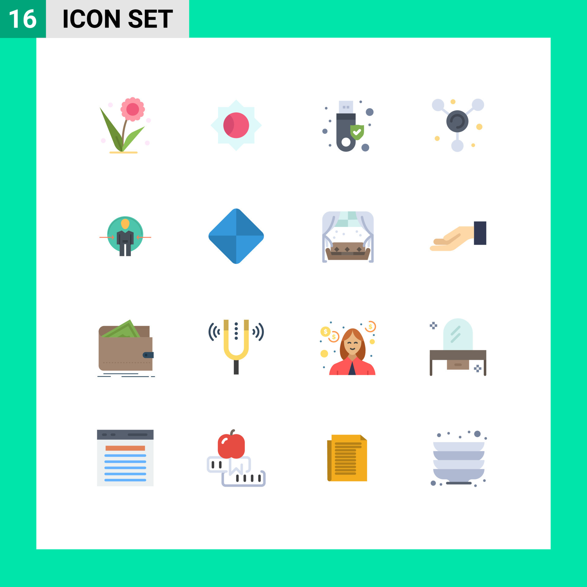 User Interface Pack Of 16 Basic Flat Colors Of Login Man Security Science Atom Editable Pack Of