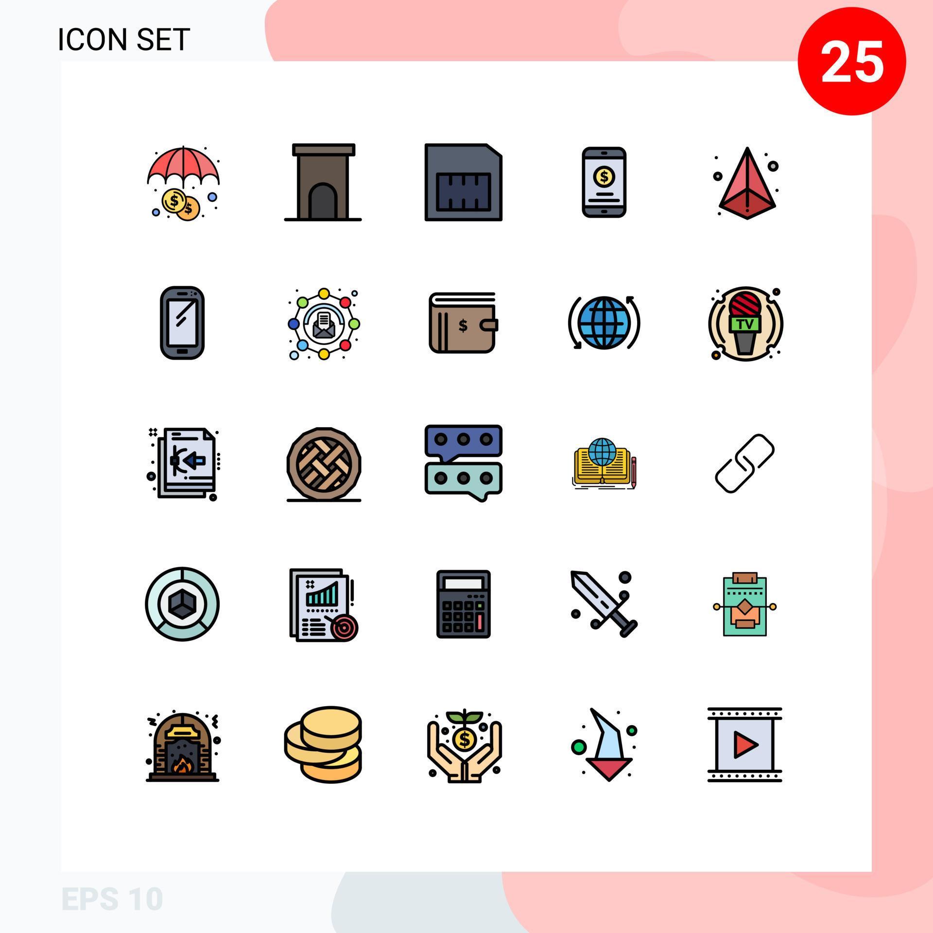 User Interface Pack Of 25 Basic Filled Line Flat Colors Of Triangle Box Card Money Mobile Money