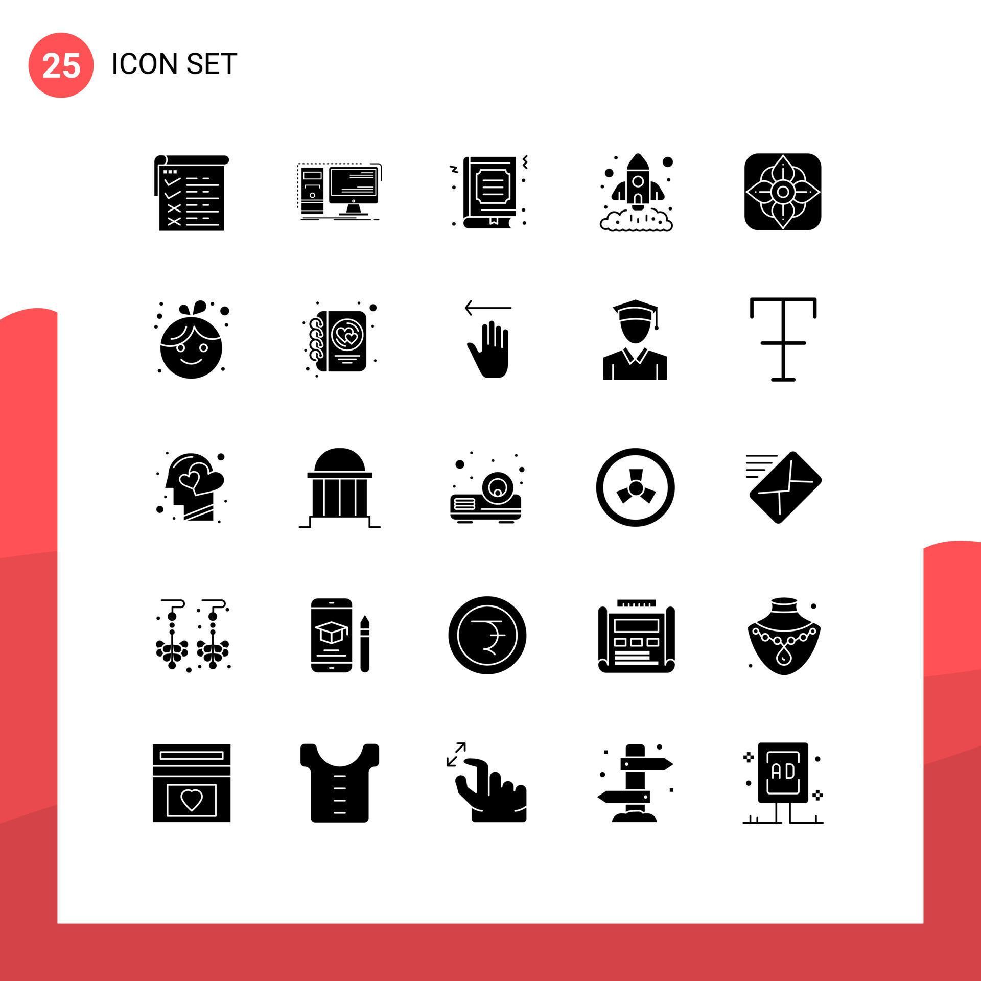 Pictogram Set of 25 Simple Solid Glyphs of rocket chart system business favorite Editable Vector ...