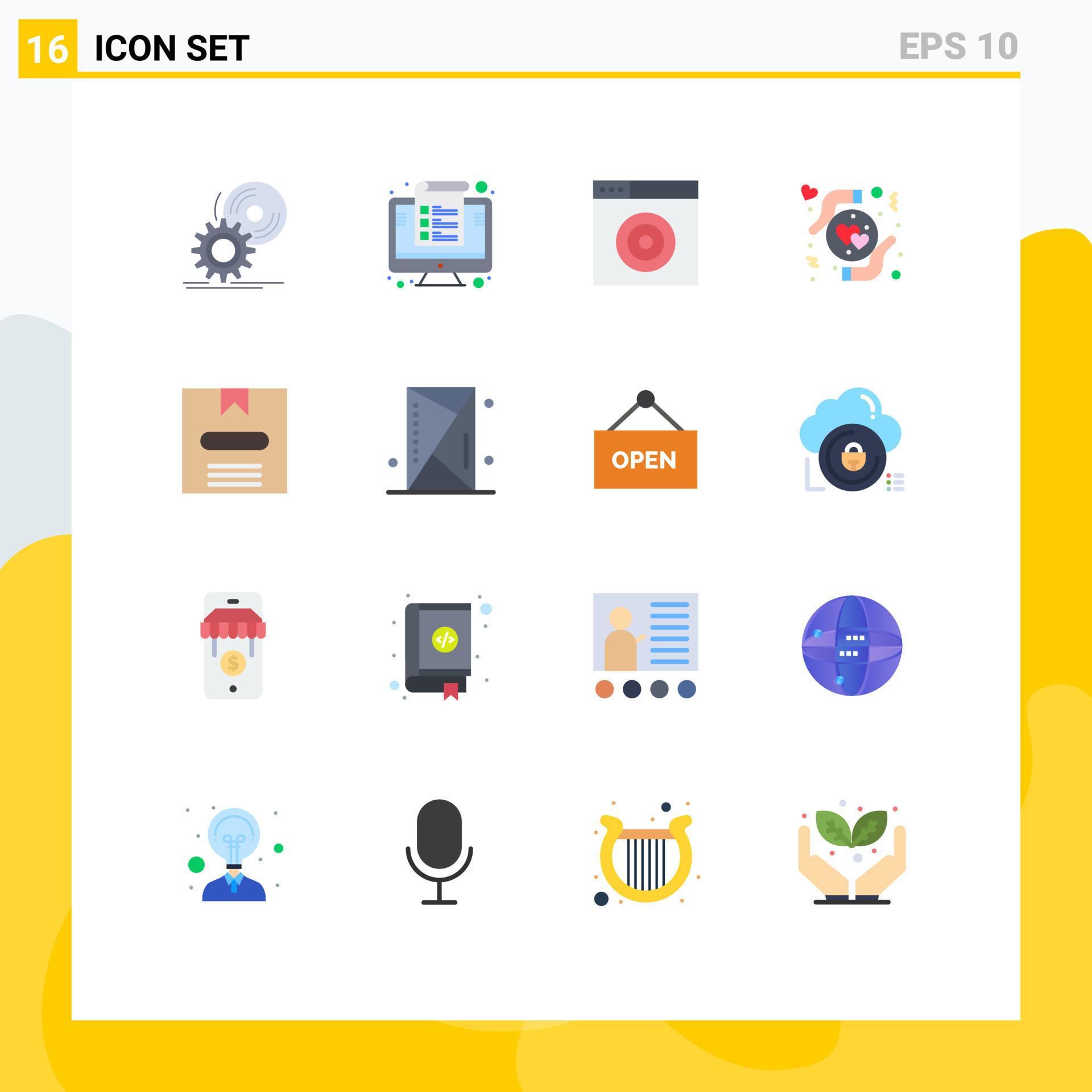 Stock Vector Icon Pack Of 16 Line Signs And Symbols For Box Love Management Hands Target