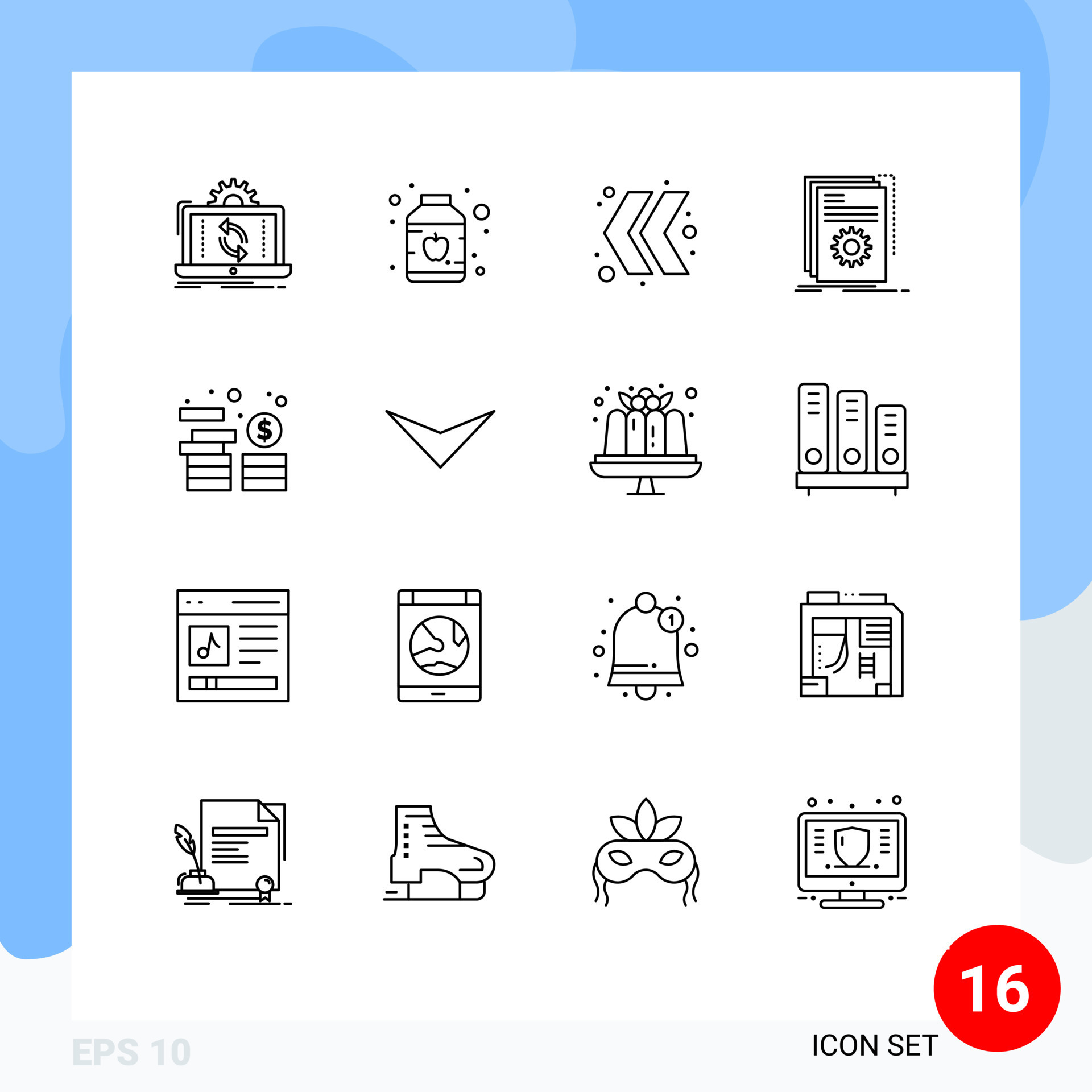 Stock Vector Icon Pack Of 16 Line Signs And Symbols For Investment Script Arrow Program Build