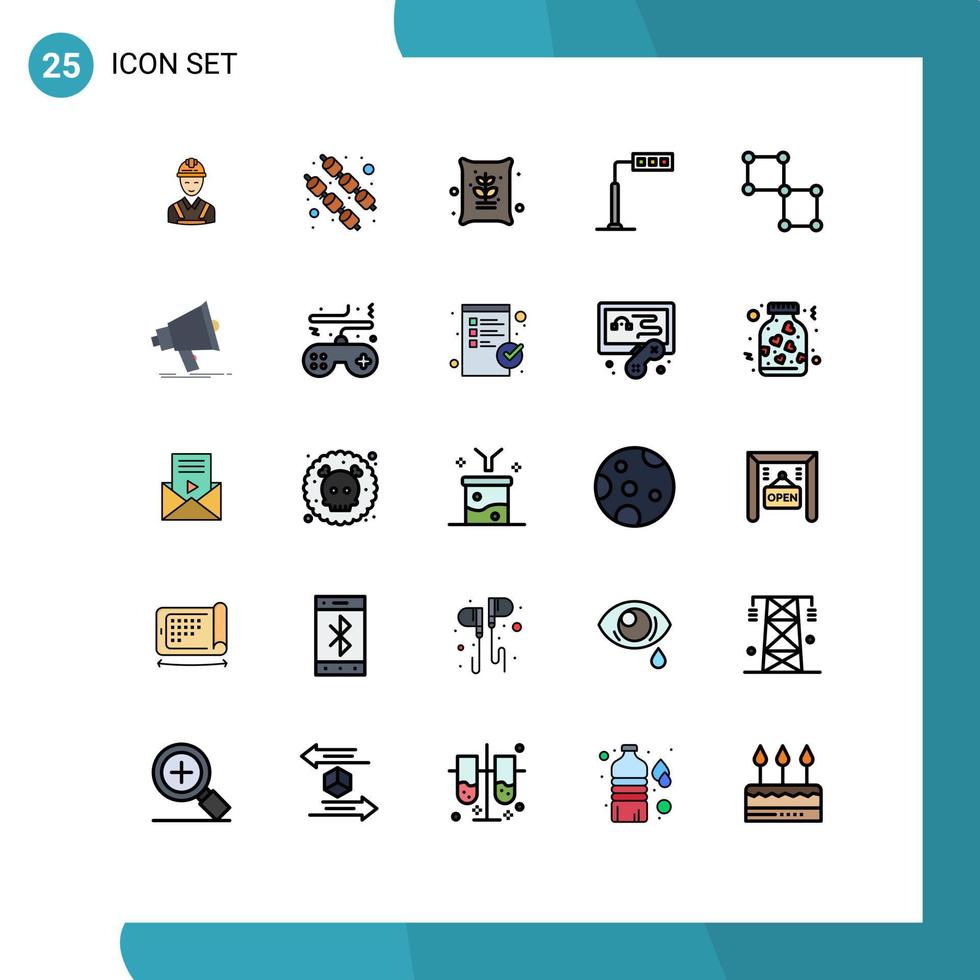 Editable Vector Line Pack Of 25 Simple Filled Line Flat Colors Of