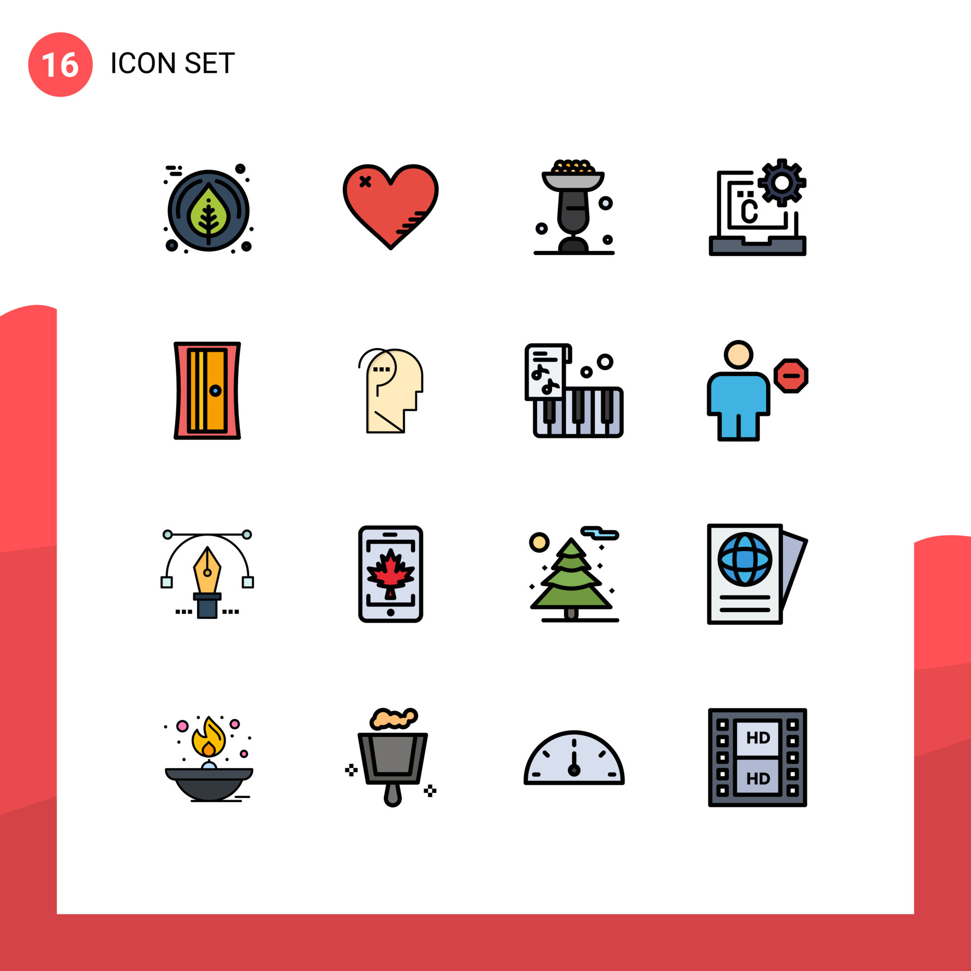 16 Thematic Vector Flat Color Filled Lines And Editable Symbols Of Development Coding Baking