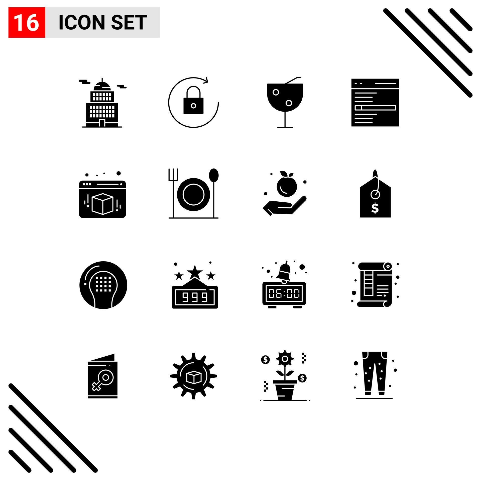 16 Thematic Vector Solid Glyphs and Editable Symbols of web box fruit ...