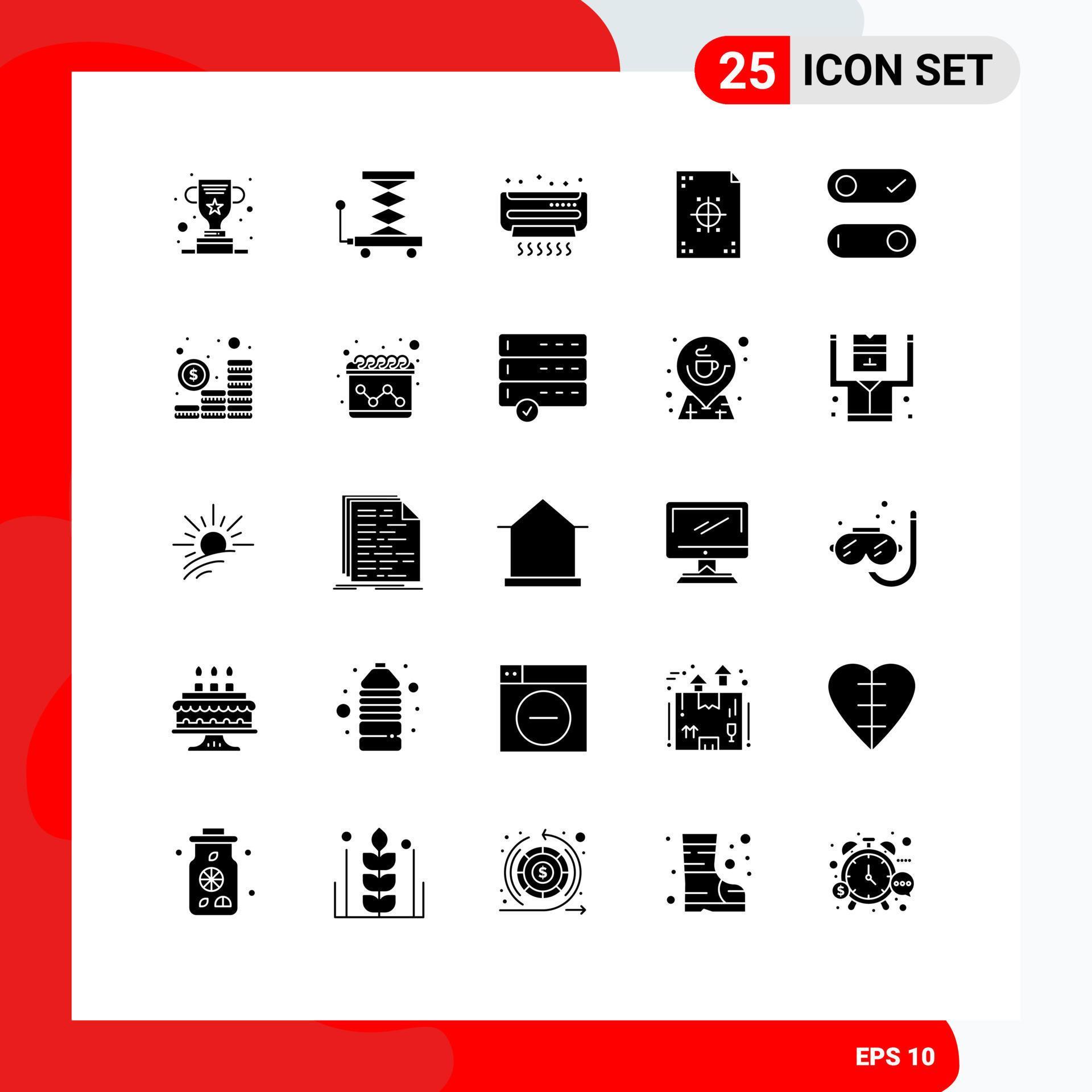 Set of 25 Modern UI Icons Symbols Signs for control paper ac development coding Editable Vector ...