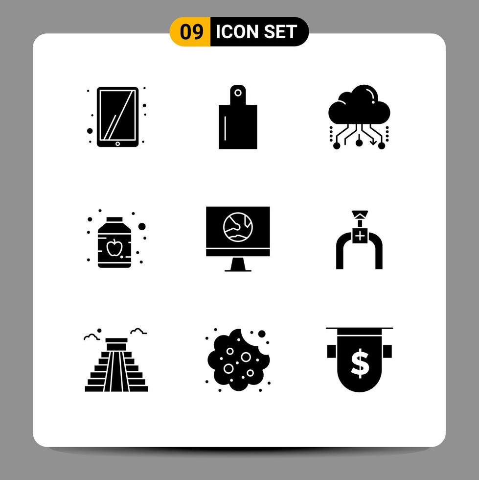 Group of 9 Solid Glyphs Signs and Symbols for network connect network ...