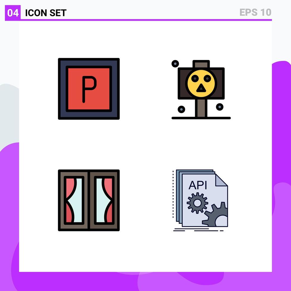 Filledline Flat Color Pack of 4 Universal Symbols of parking home ...