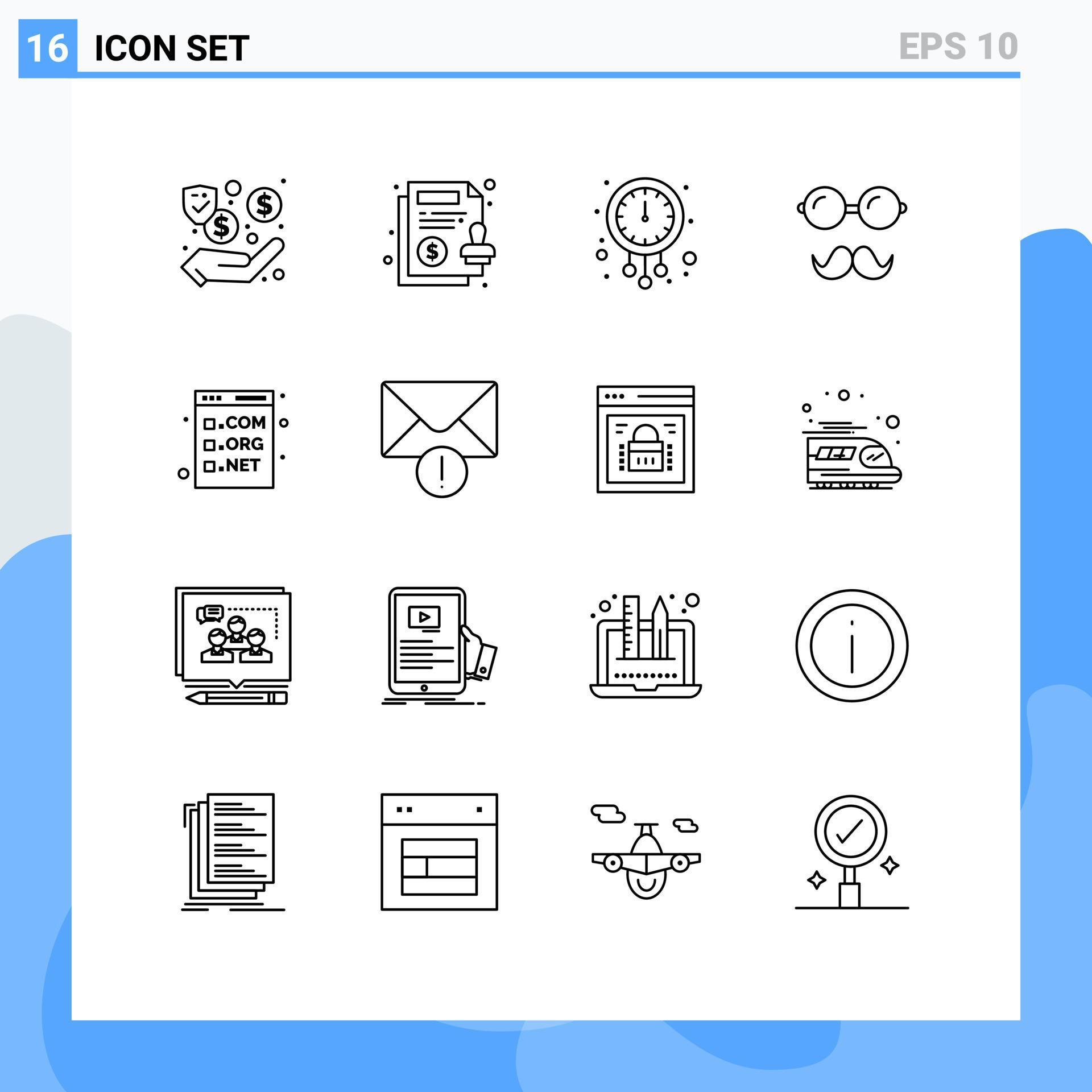 Set of 16 Vector Outlines on Grid for browser glasses clock father watch Editable Vector Design ...