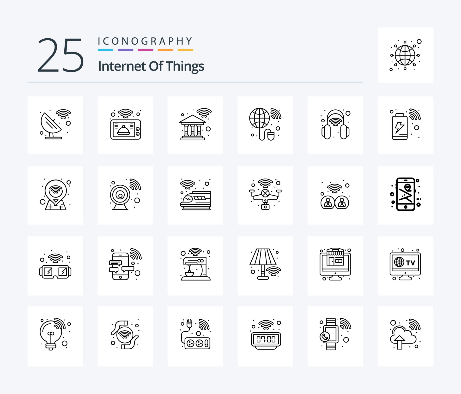 Internet Of Things 25 Line icon pack including headset. smart. internet ...