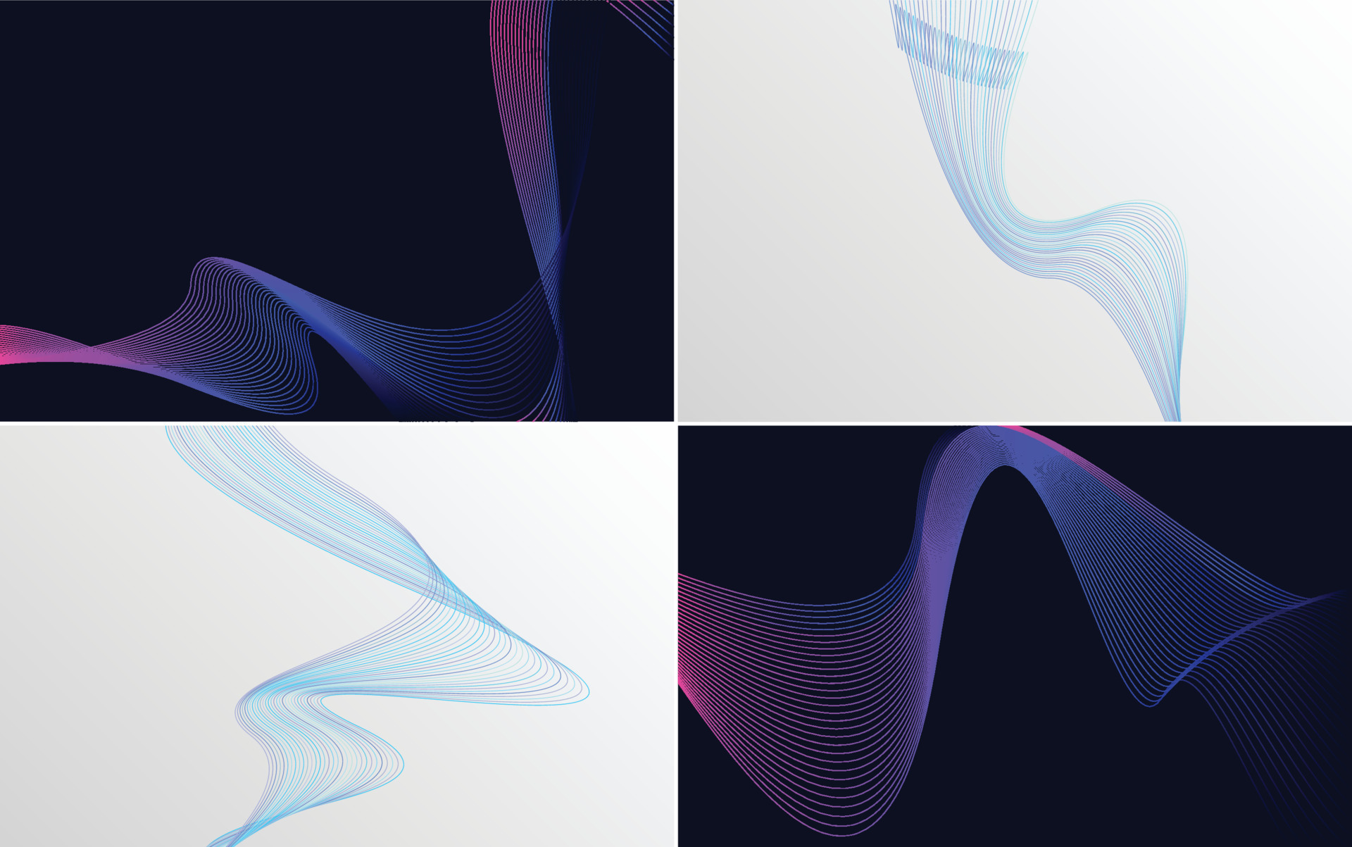 Set Of 4 Geometric Wave Pattern Background Abstract Waving Line