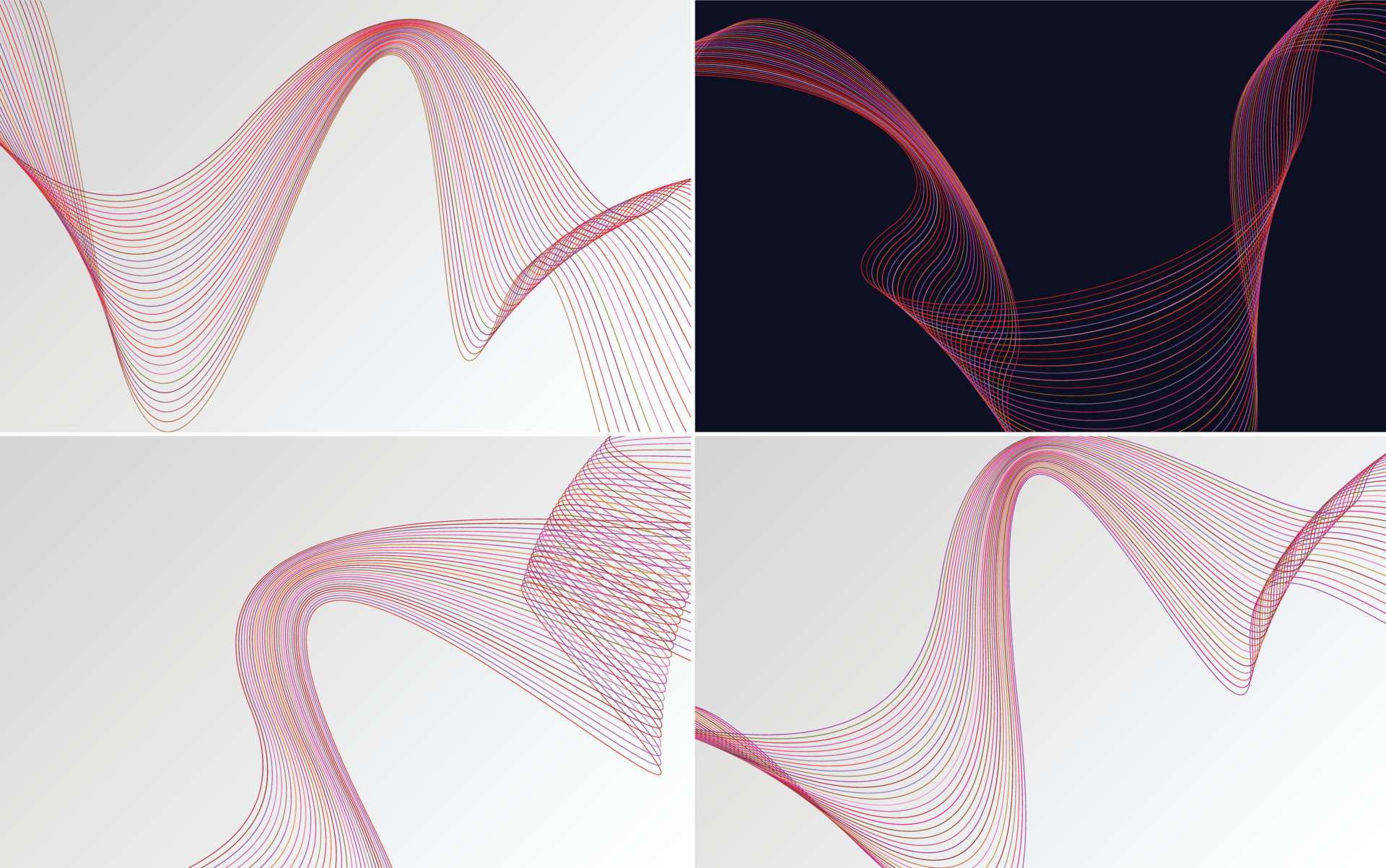 Set Of 4 Geometric Wave Pattern Background Abstract Waving Line