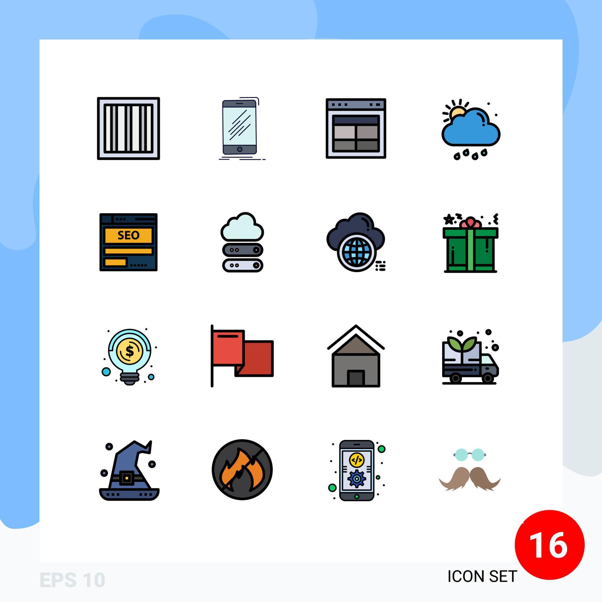 Set Of 16 Vector Flat Color Filled Lines On Grid For Website Weather Divide Rain Website