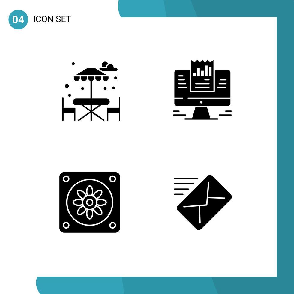 Group of 4 Solid Glyphs Signs and Symbols for table fan report computer mail Editable Vector ...