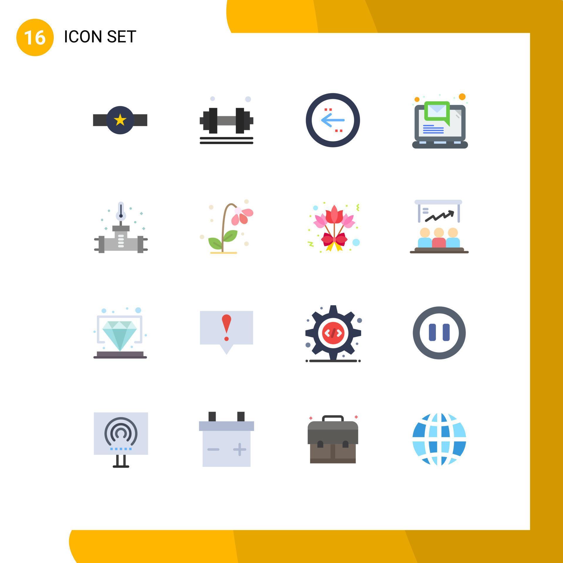 User Interface Pack Of 16 Basic Flat Colors Of Laptop Computer Gym Left Circle Editable Pack Of