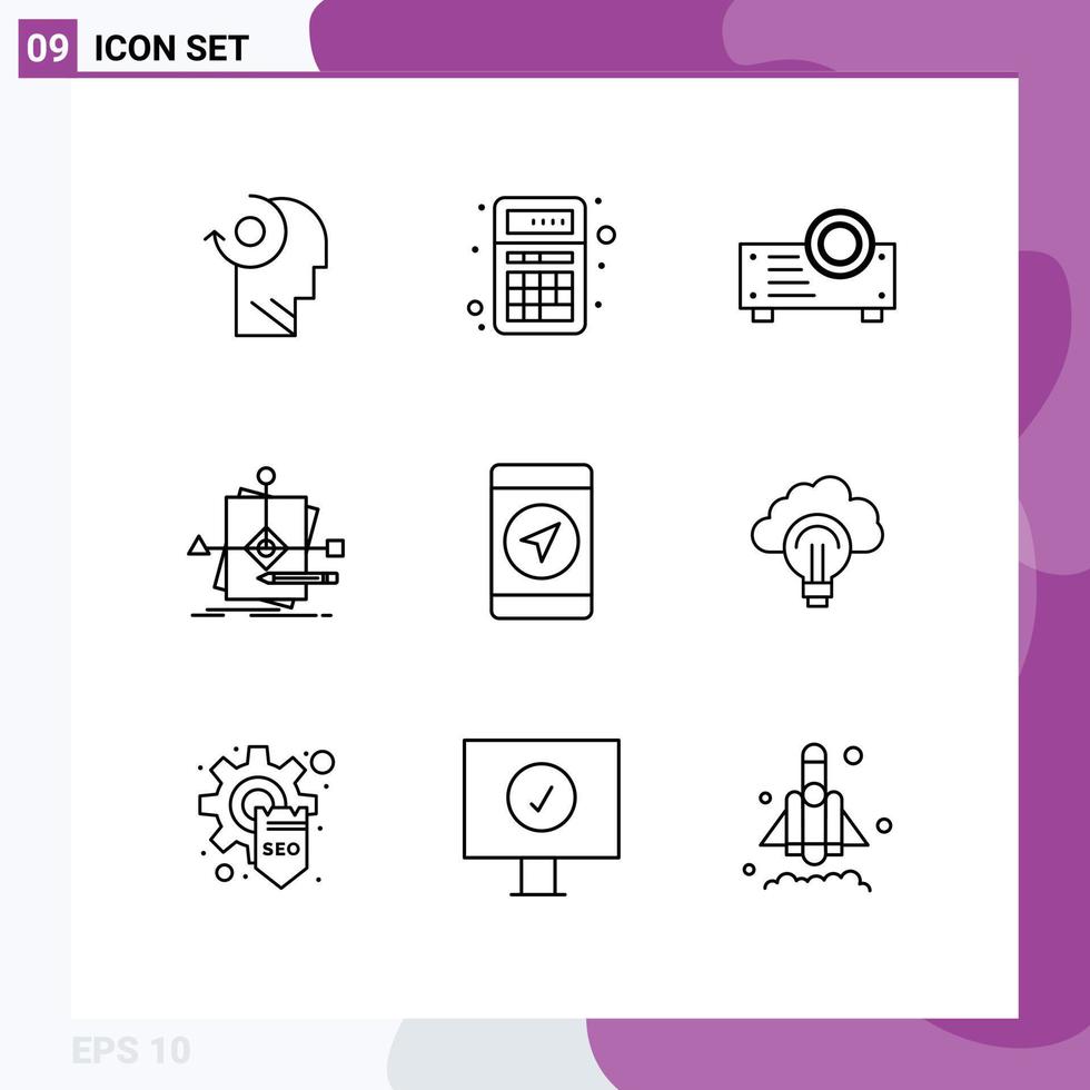 Group Of 9 Modern Outlines Set For Mobile Pattern Interaction Foretelling Algorithm Editable