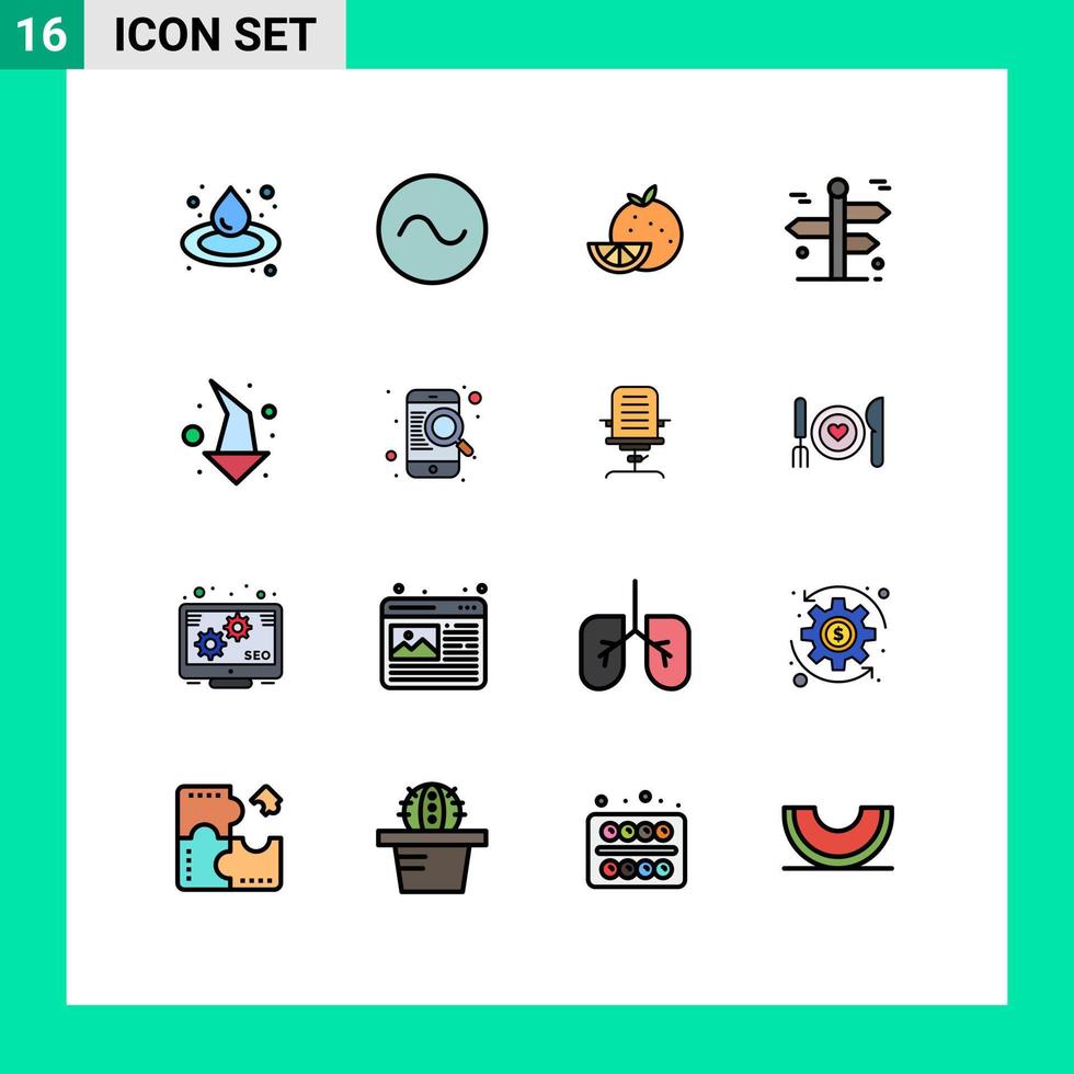 16 User Interface Flat Color Filled Line Pack Of Modern Signs And Symbols Of Direction Arrow