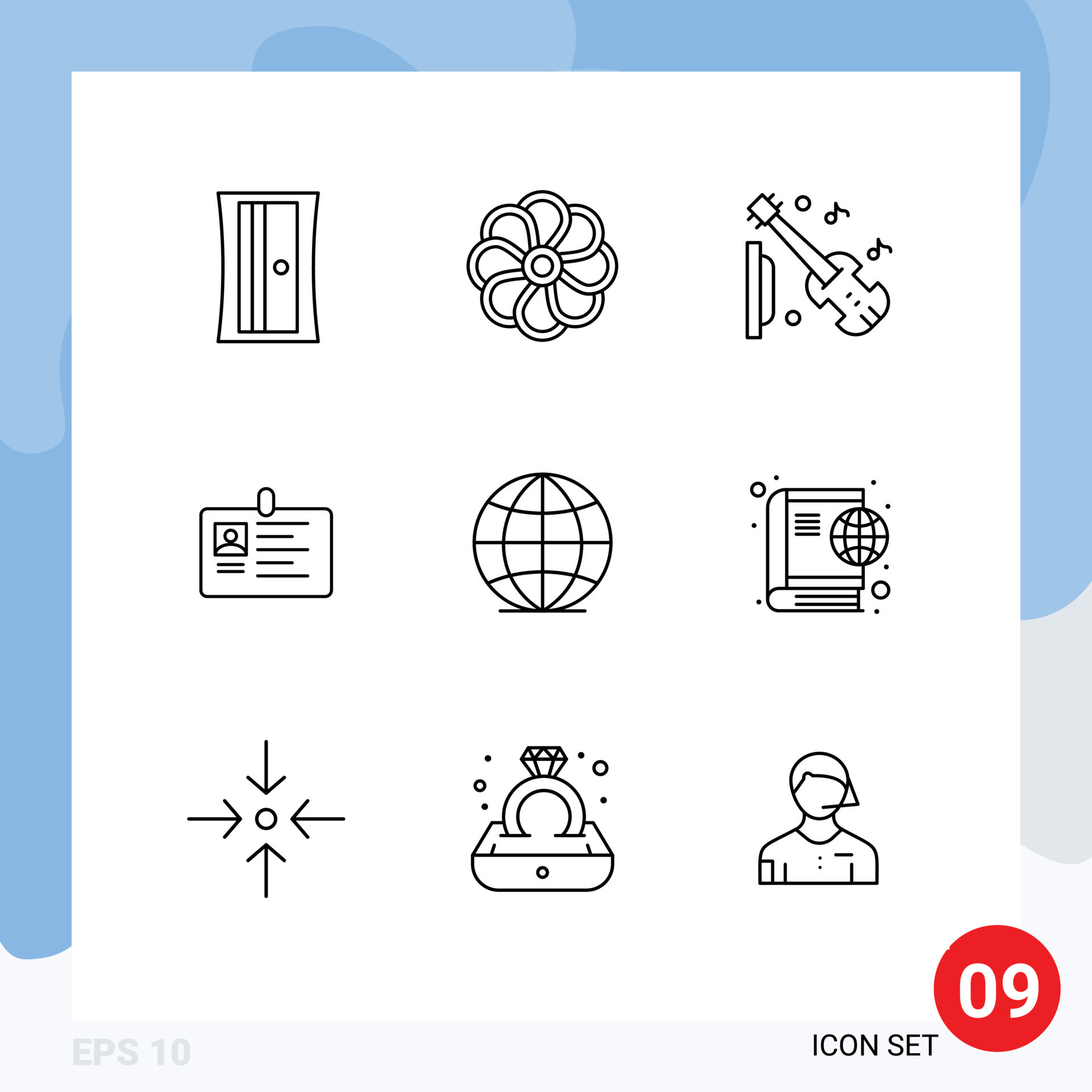 Modern Set Of 9 Outlines Pictograph Of Pass Id Card Equipment Id Business Editable Vector Design