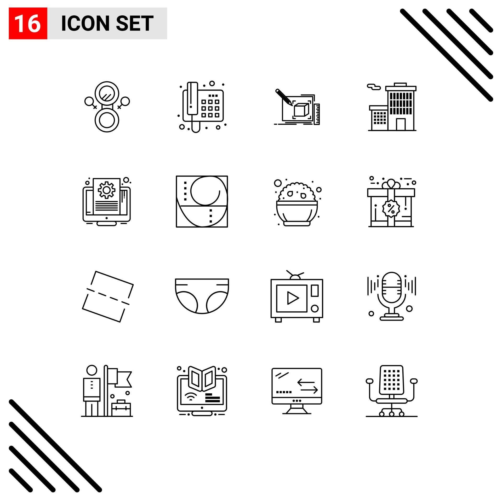 Pictogram Set Of 16 Simple Outlines Of Setting Document Art Corporation Building Editable Vector