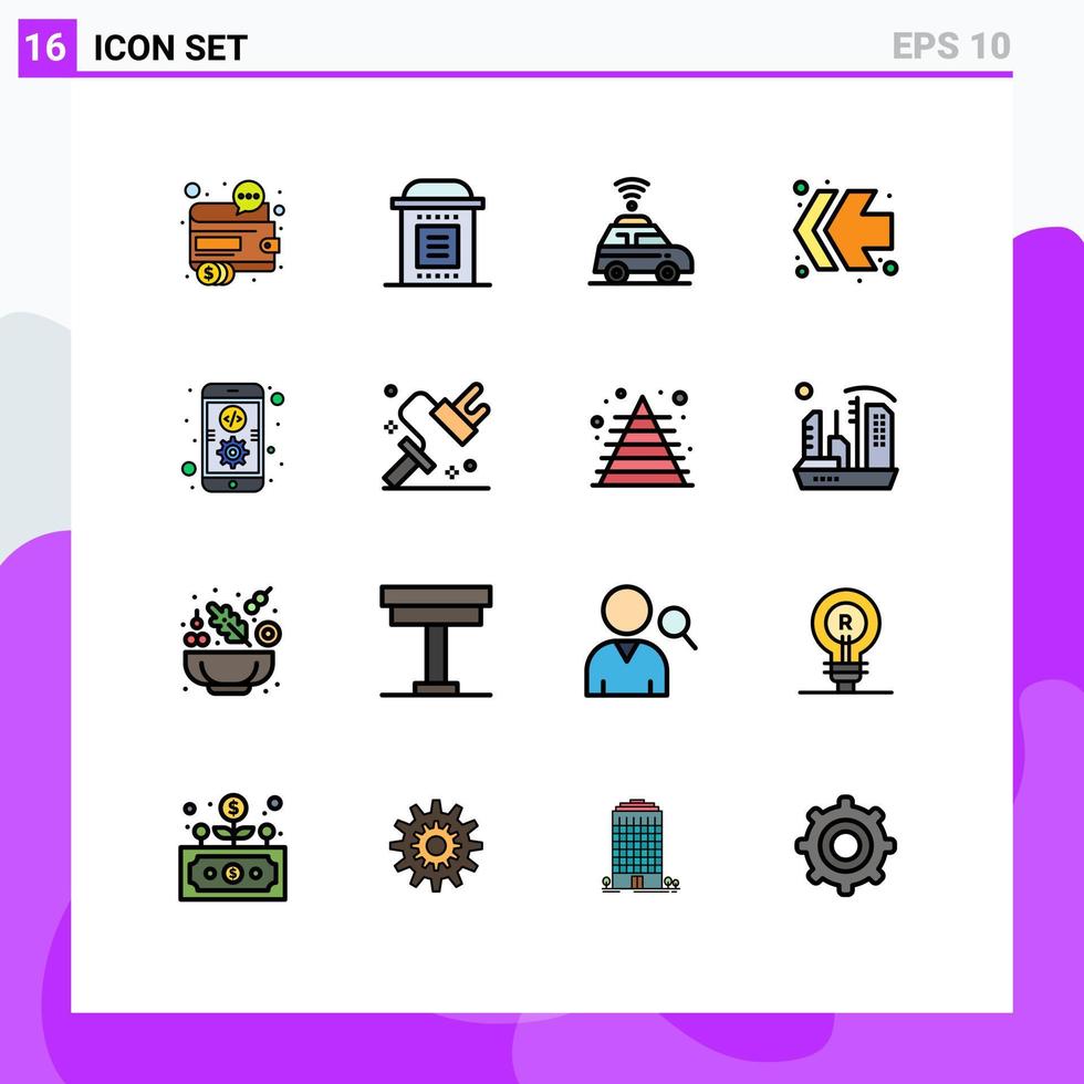 Set Of 16 Vector Flat Color Filled Lines On Grid For Coding Left Horror Fast Forward Map