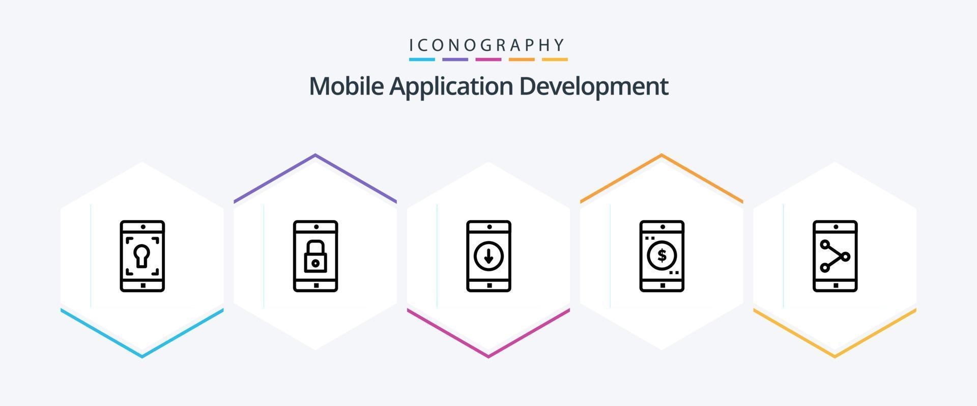 Mobile Application Development 25 Line icon pack including dollar. mobile. mobile application ...