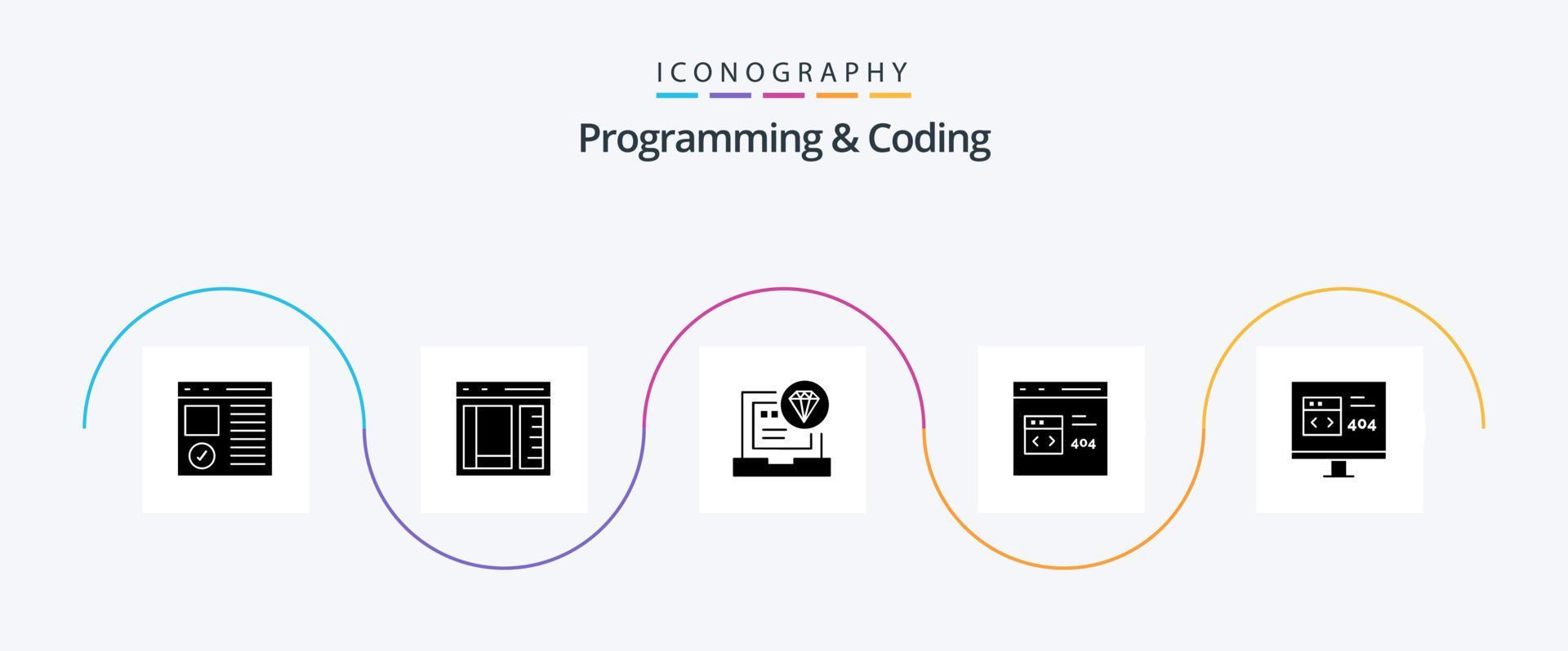 Programming And Coding Glyph 5 Icon Pack Including Develop App Coding