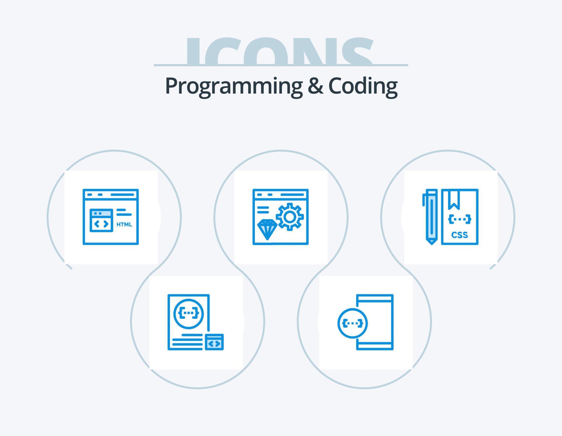 Programming And Coding Blue Icon Pack 5 Icon Design Coding App