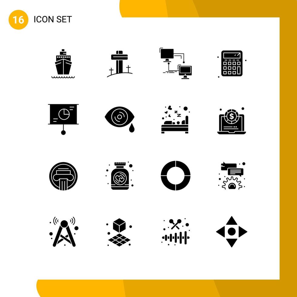 Pictogram Set of 16 Simple Solid Glyphs of presentation calculator local calculate computer ...